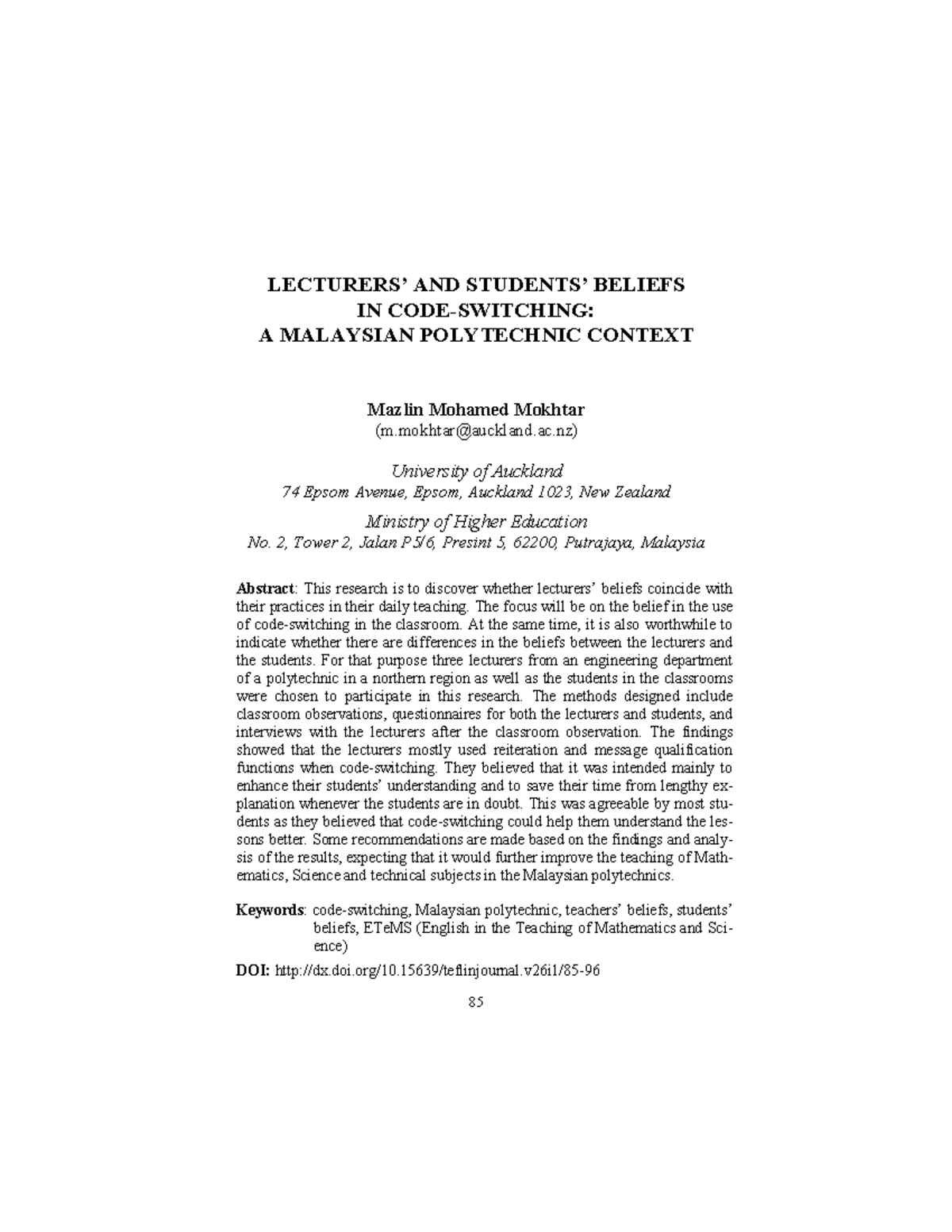 Lecturers AND Students Beliefs IN CODE- Switching- A Malaysian ...
