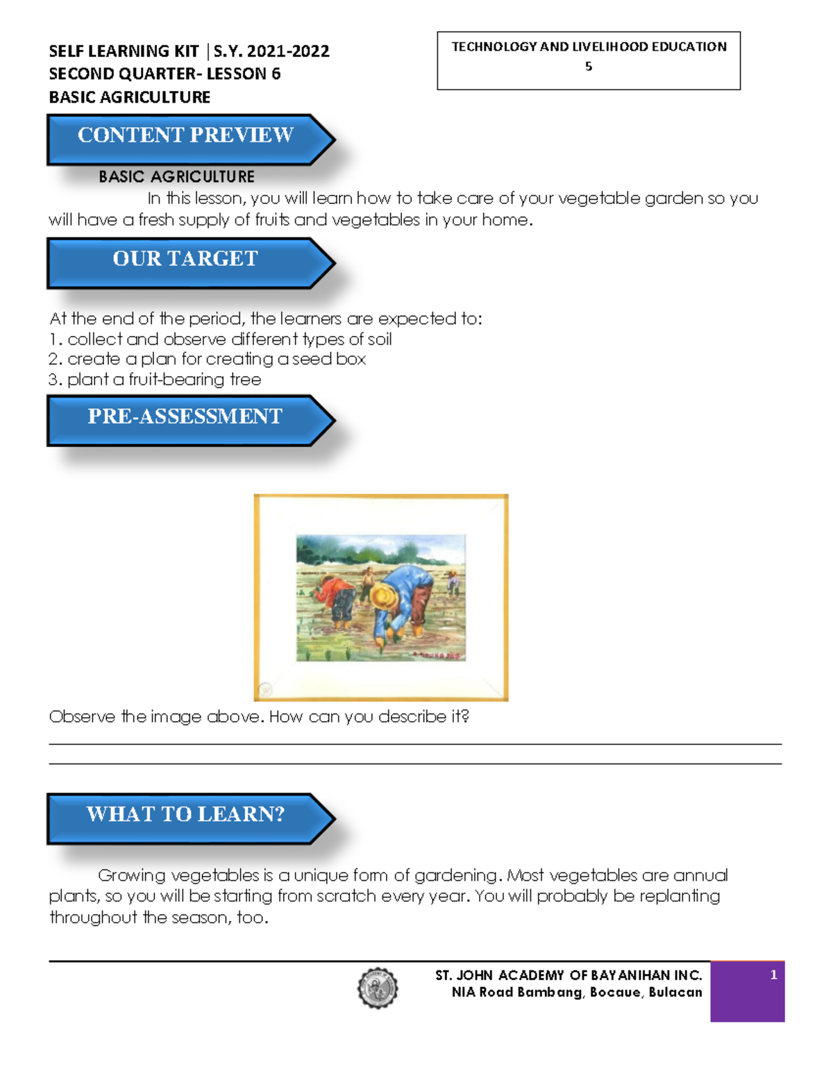 Lesson 6 AND 7 - technology and livelihood education 5 - SELF LEARNING ...