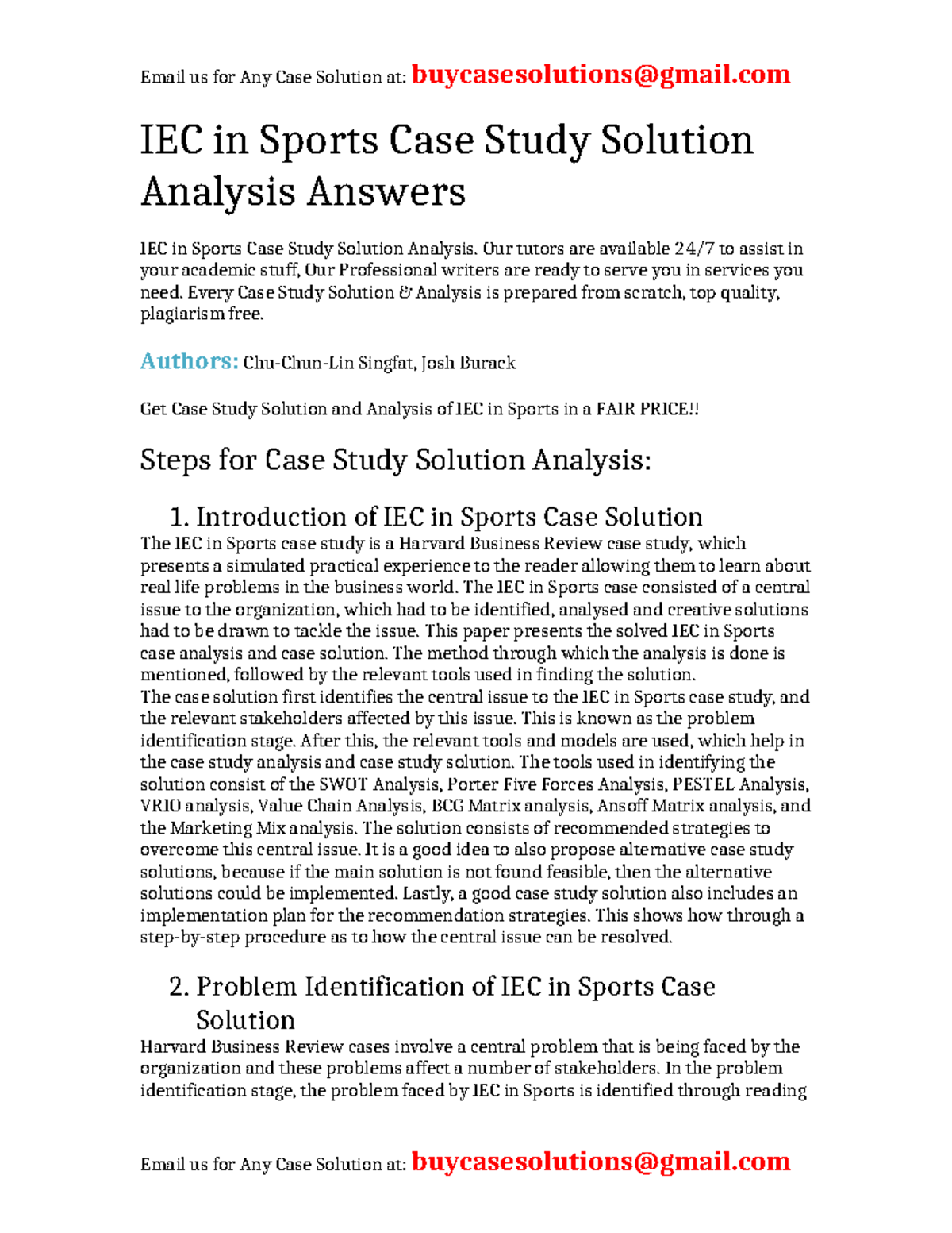 IEC in Sports Case Study Solution Analysis - Our tutors are available ...