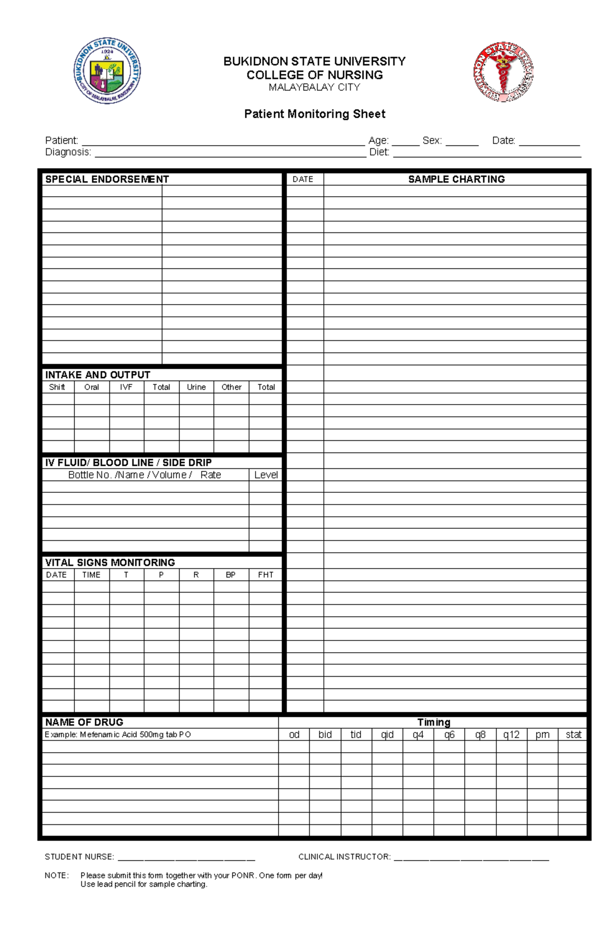 Patient- Monitoring- Sheet-PMS - BUKIDNON STATE UNIVERSITY COLLEGE OF ...