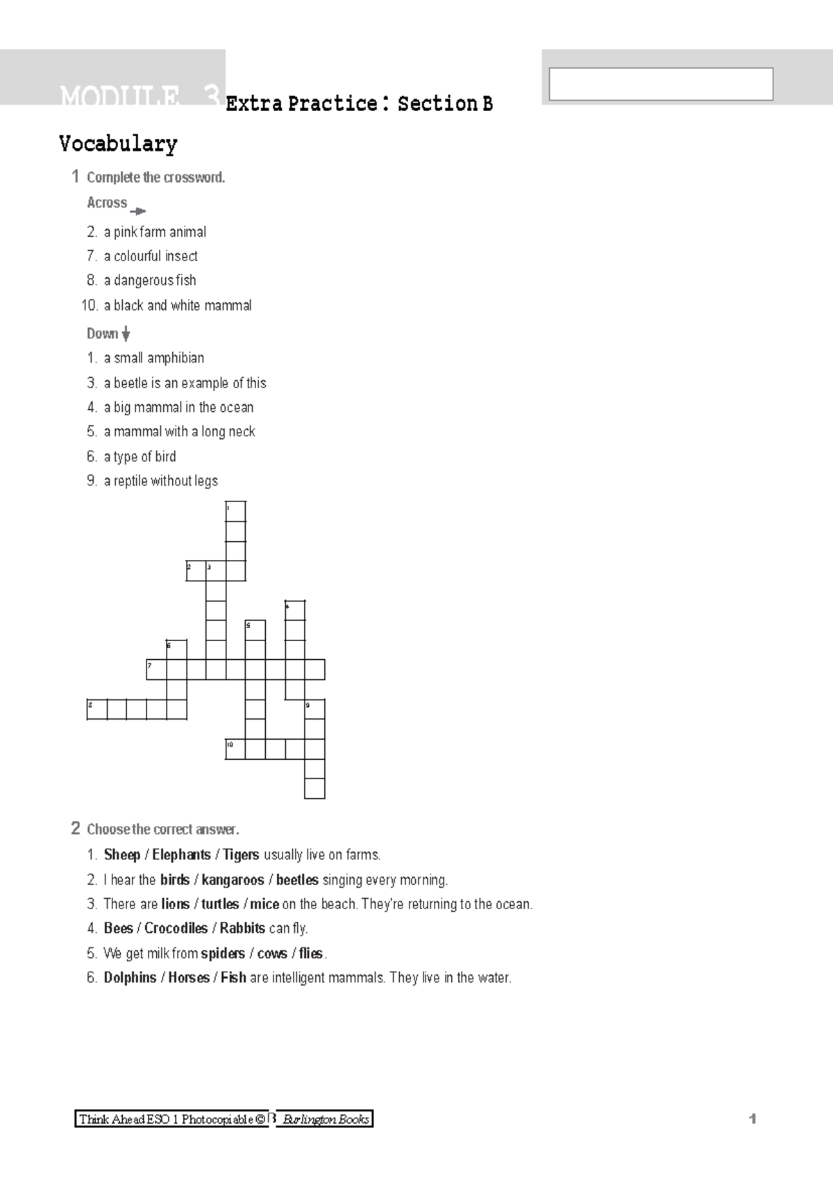 02thinkahead 1 Extrapractice Module 3b Name Vocabulary 1 Complete The Crossword Across 2 A