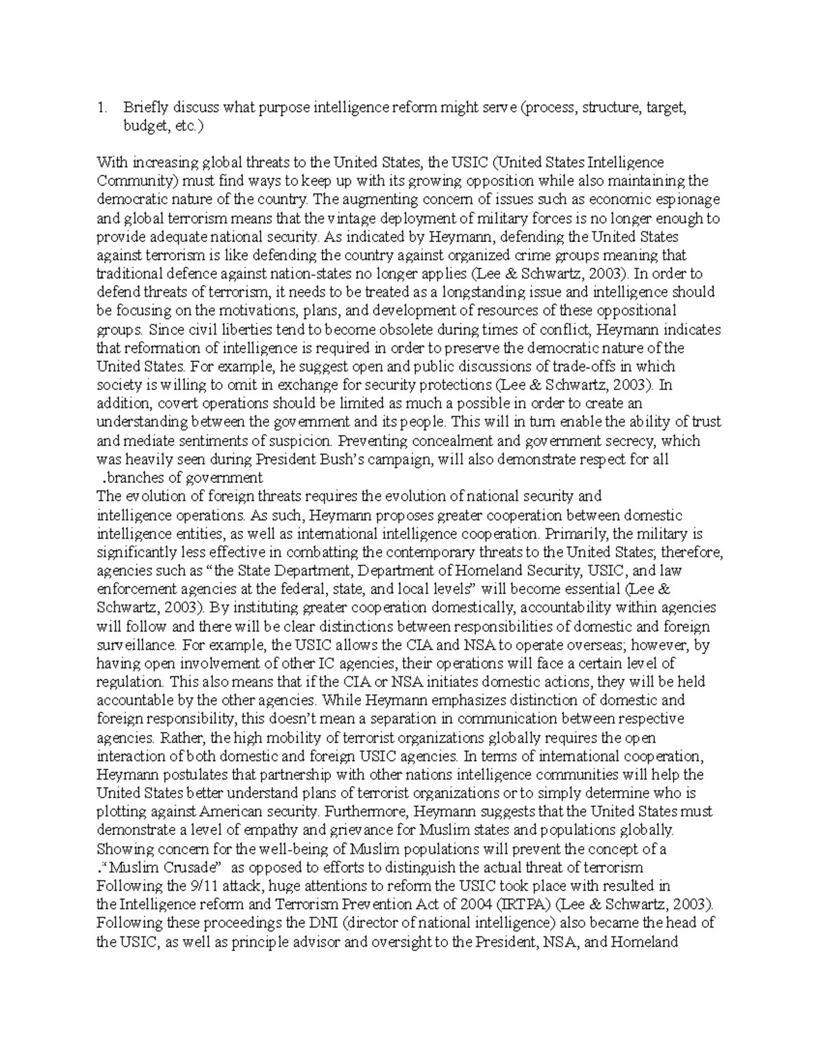 Intelligence community discussion questions 3 - INR 4364 - UCF - Studocu