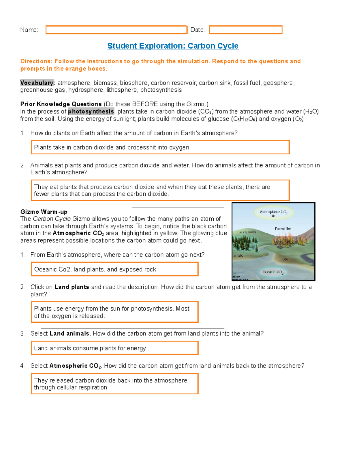 Lavonna Nelson - Gizmos Carbon-Intro & Activity A - Name: Date: Student ...