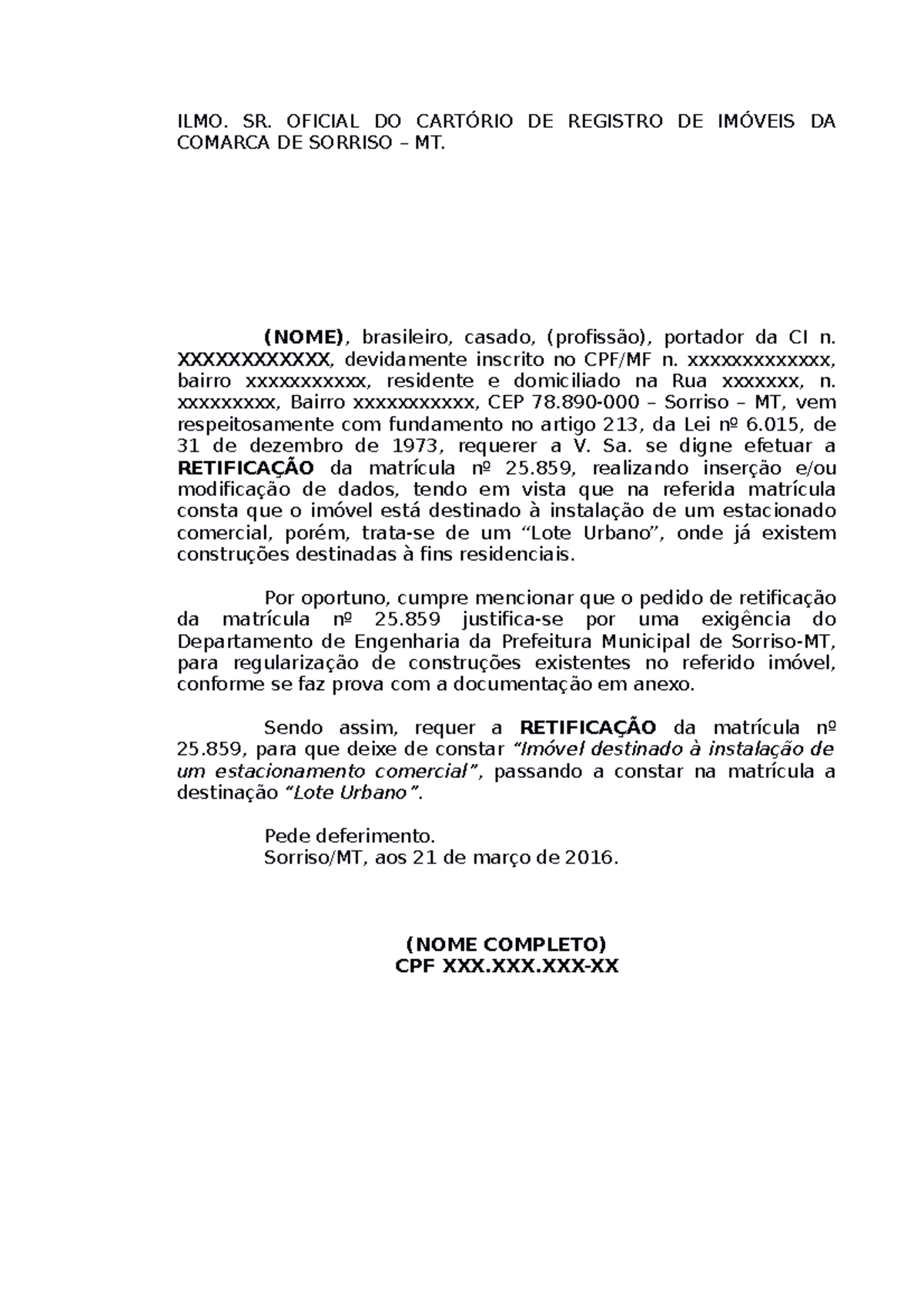 Modelo De Requerimento Cartorio - BINKEDU