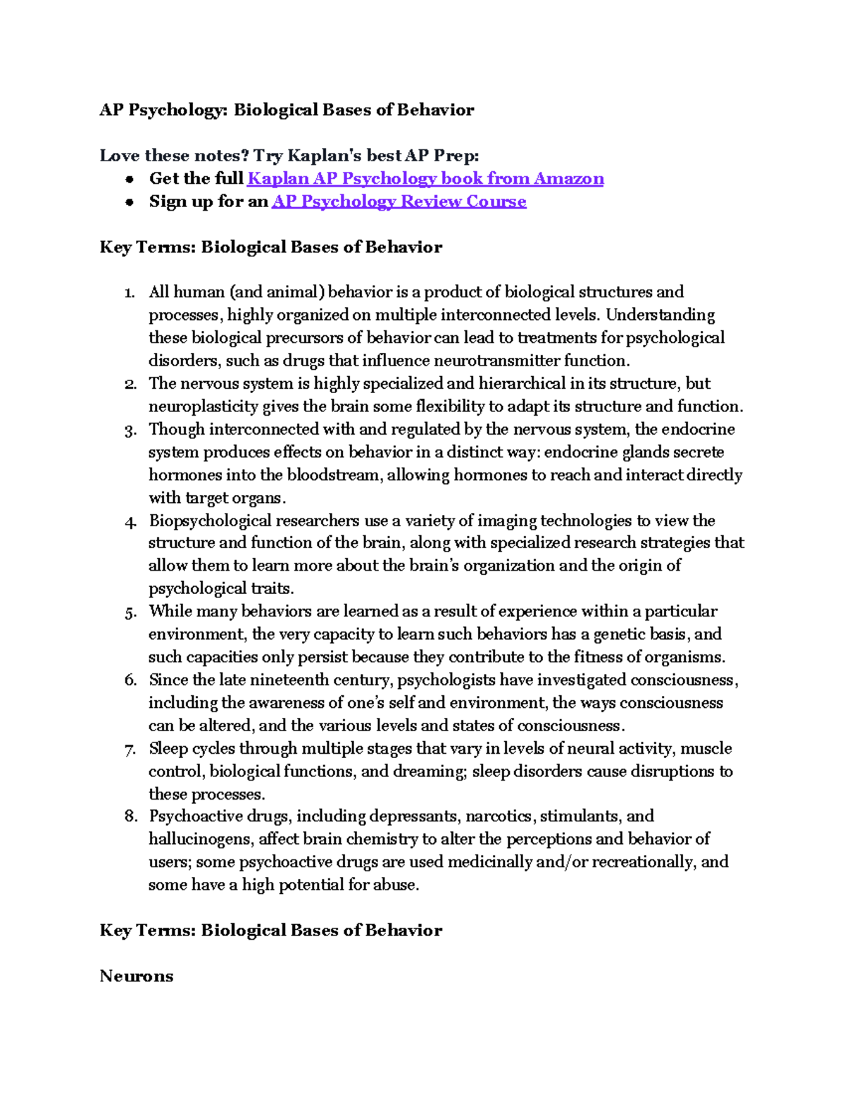 AP Psychology Biological Bases of Behavior - All human (and animal ...
