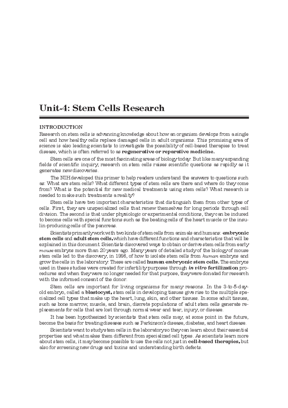 Stem Cell Research - 96 BIOETHICS AND BIOSAFETY IN BIOTECHNOLOGY Unit-4 ...