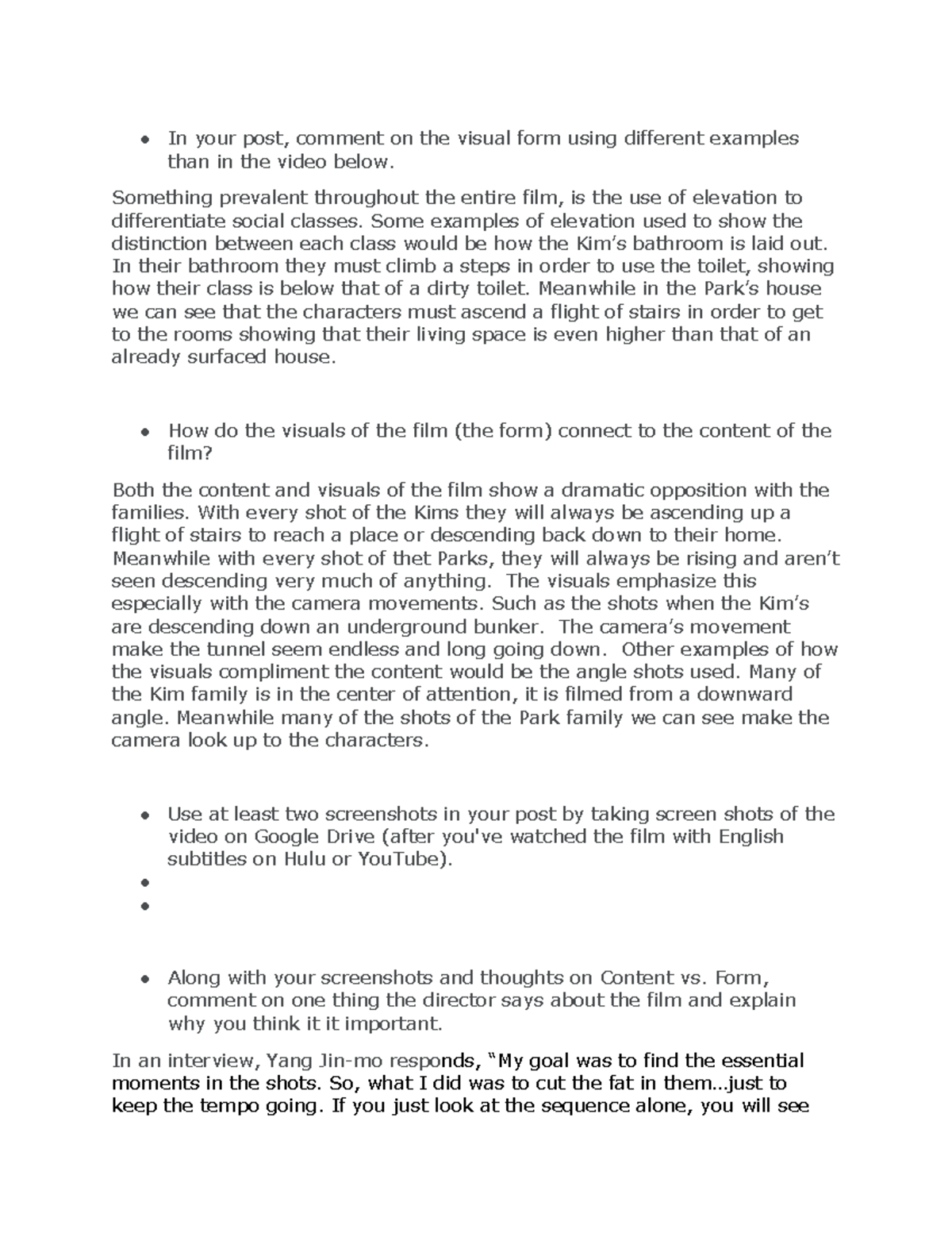 Parasite - This is a Summary of the film. - In your post, comment on ...