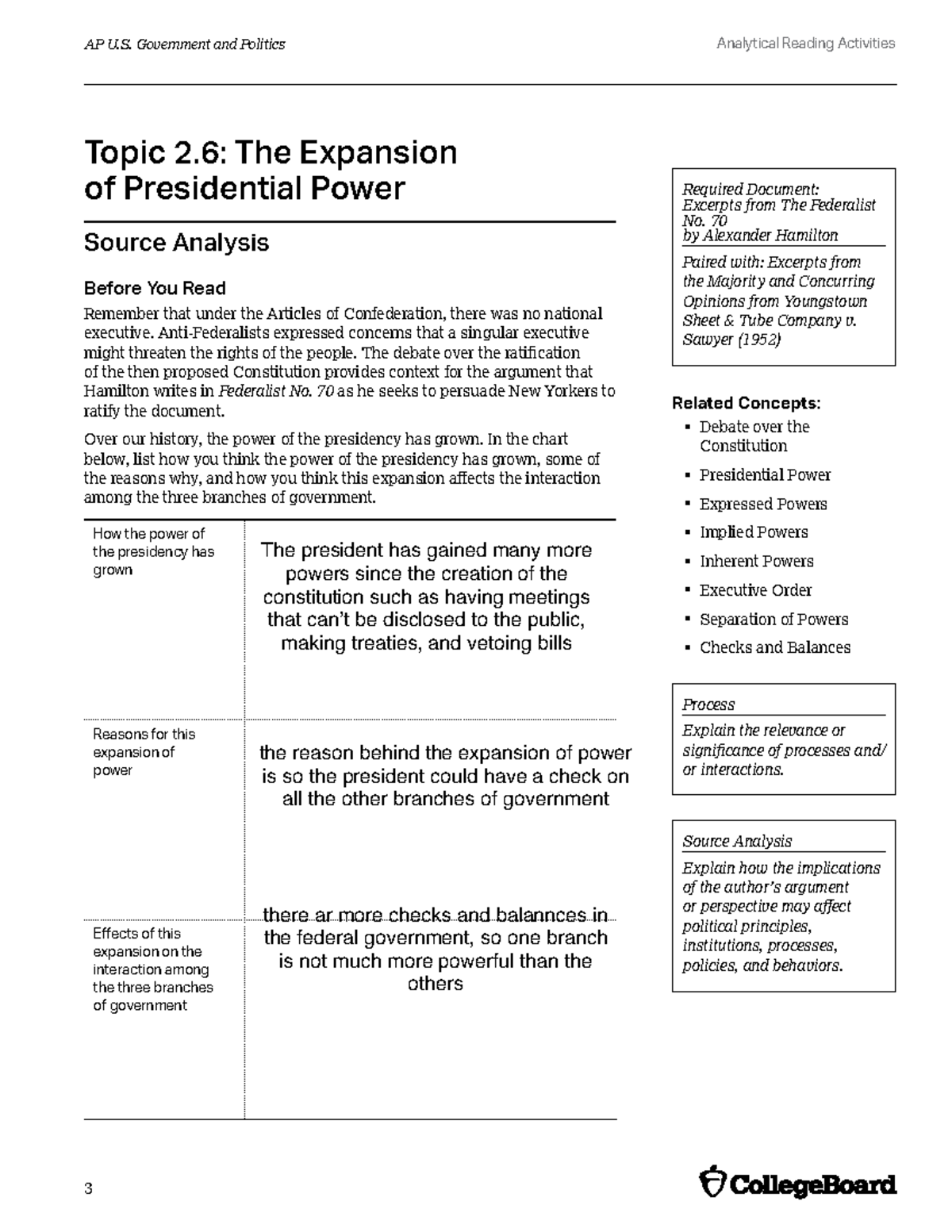 Federalist 70 Student Edition - Topic 2: The Expansion of Presidential ...