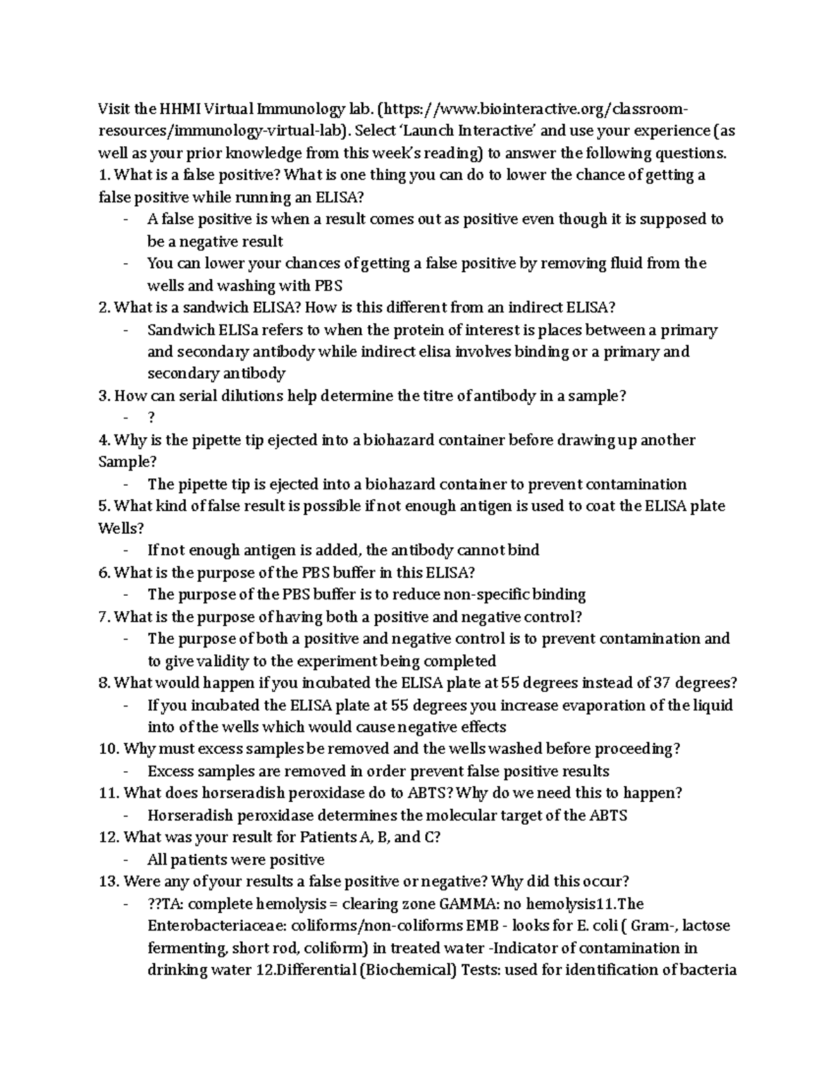 Assignment 7 - Visit the HHMI Virtual Immunology lab. (biointeractive ...