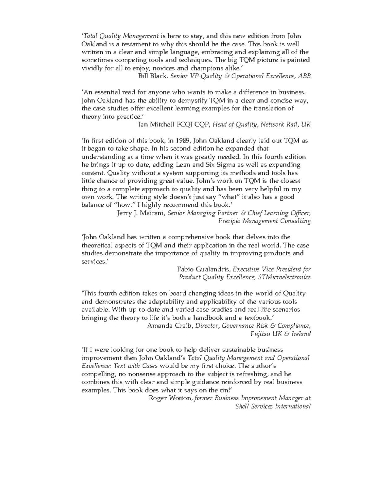 TQM Chapter-1 - Reviewer - ‘Total Quality Management is here to stay, and this new edition from ...