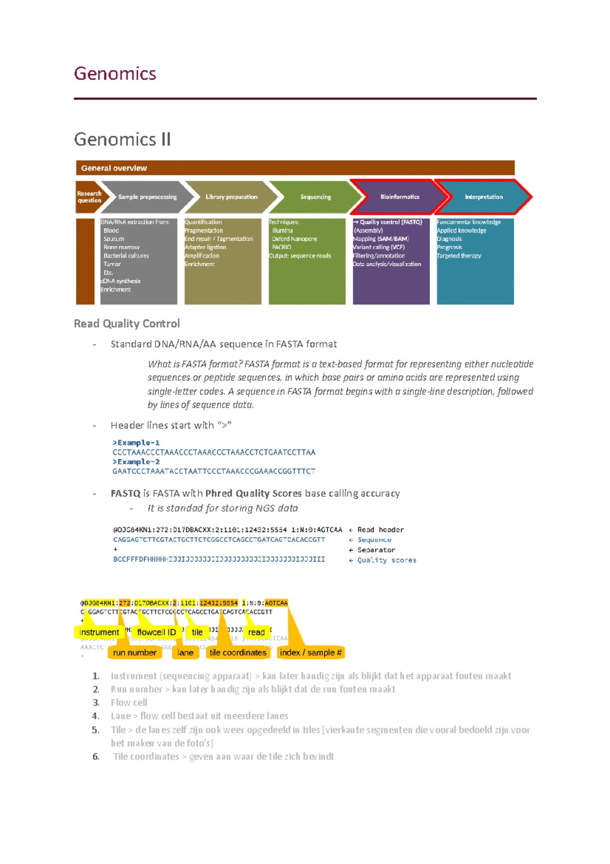 Genomics samenvatting - Genomics Genomics II Read Quality Control ...