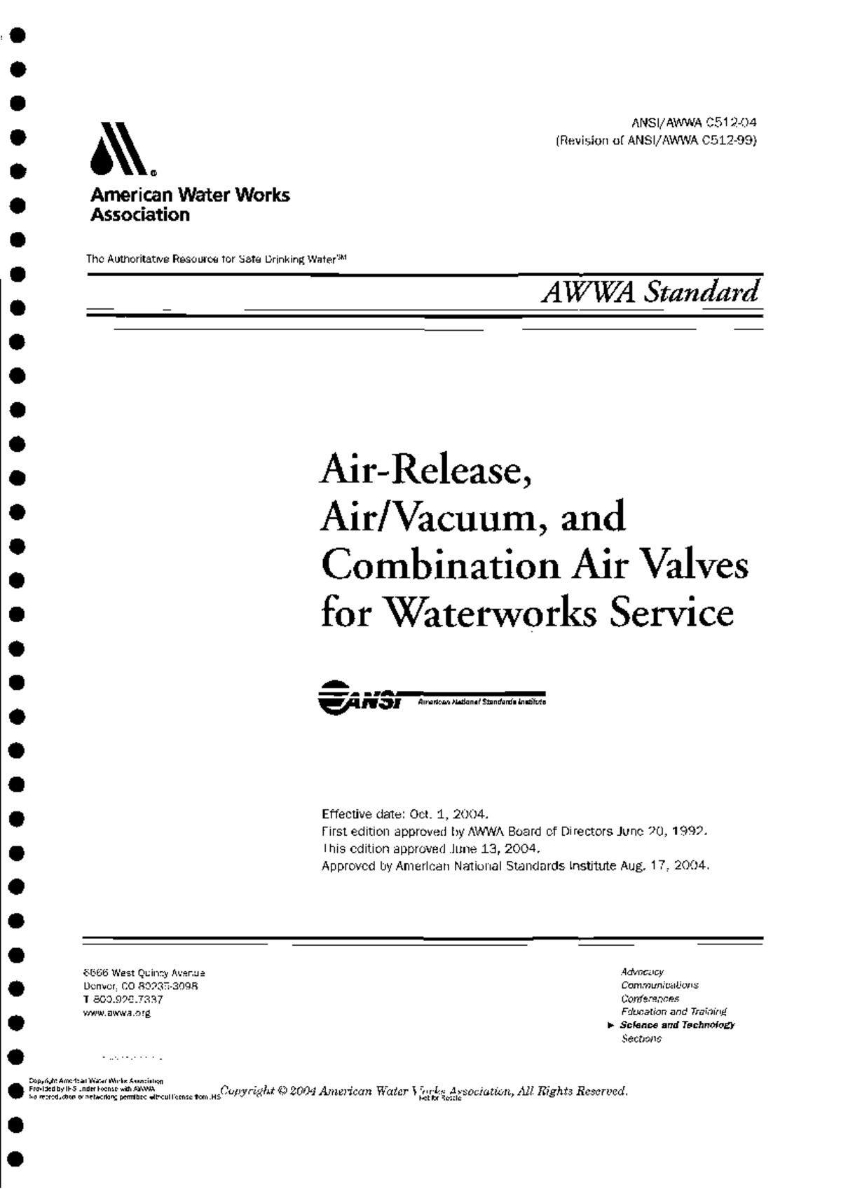 AWWA C512-04 - Standard - Mechanical Engineering - Studocu
