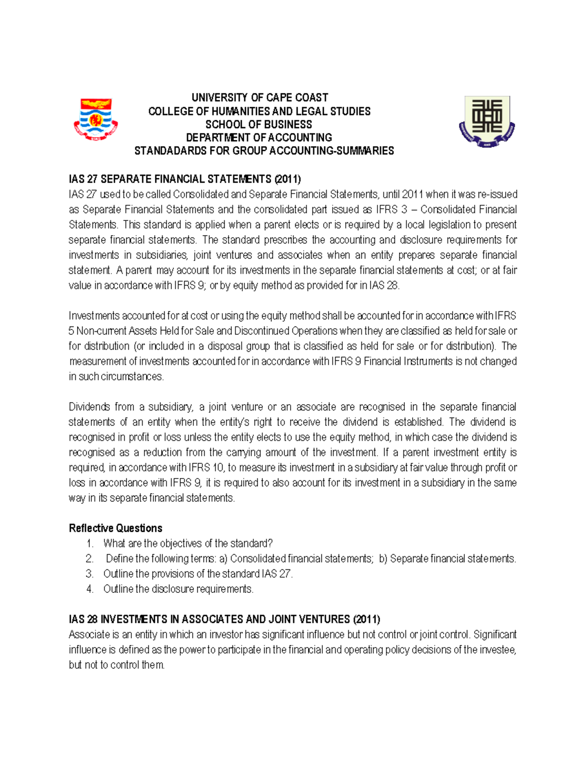 Standards for Group Accounting-Basic Conso Study Notes - UNIVERSITY OF ...