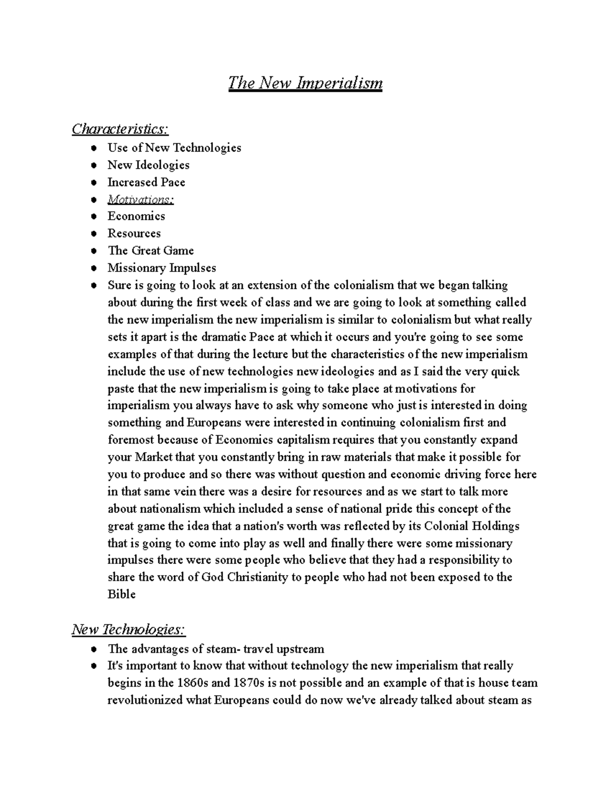 The New Imperialism - Dr.Feltman detailed video notes - The New ...