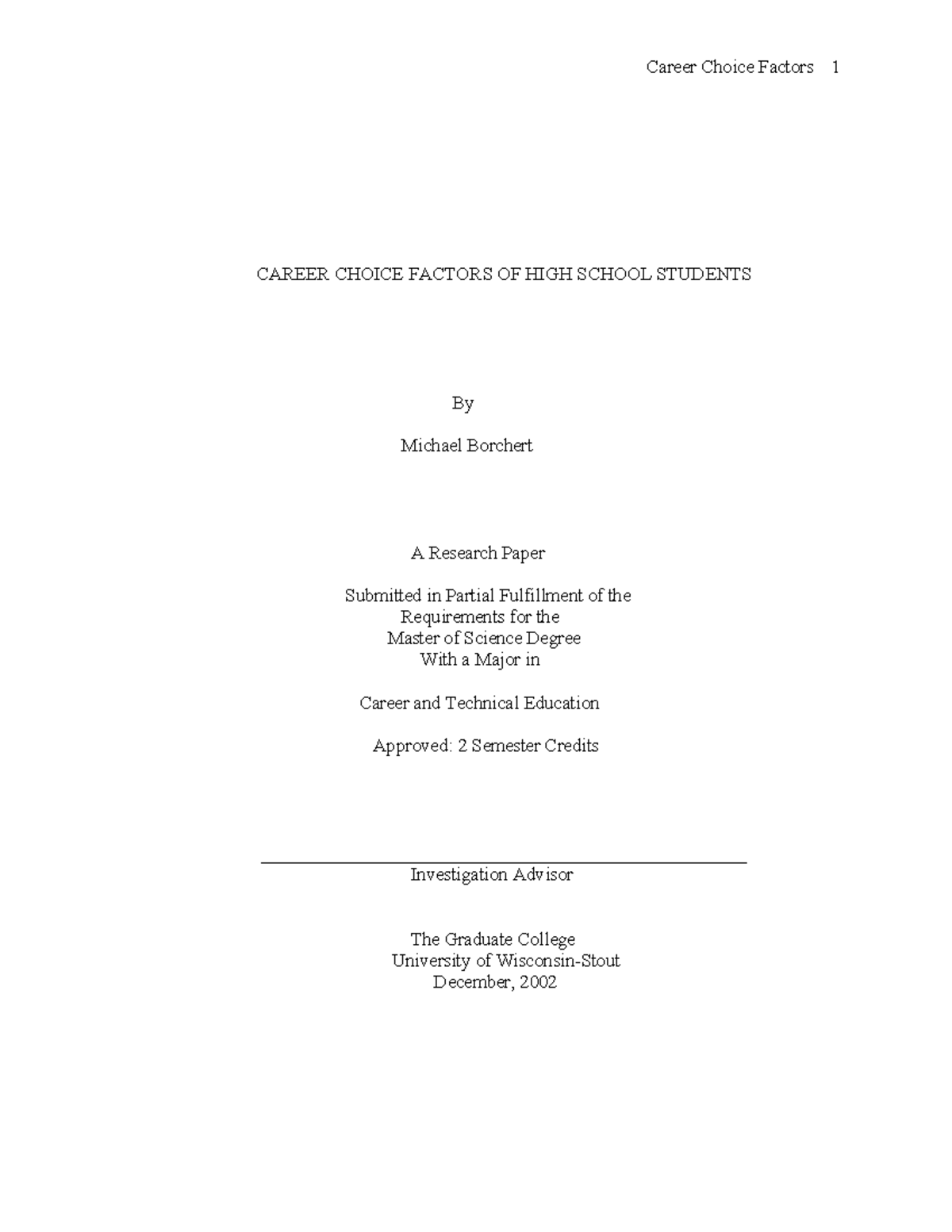 Career Choice Factors - CAREER CHOICE FACTORS OF HIGH SCHOOL STUDENTS ...