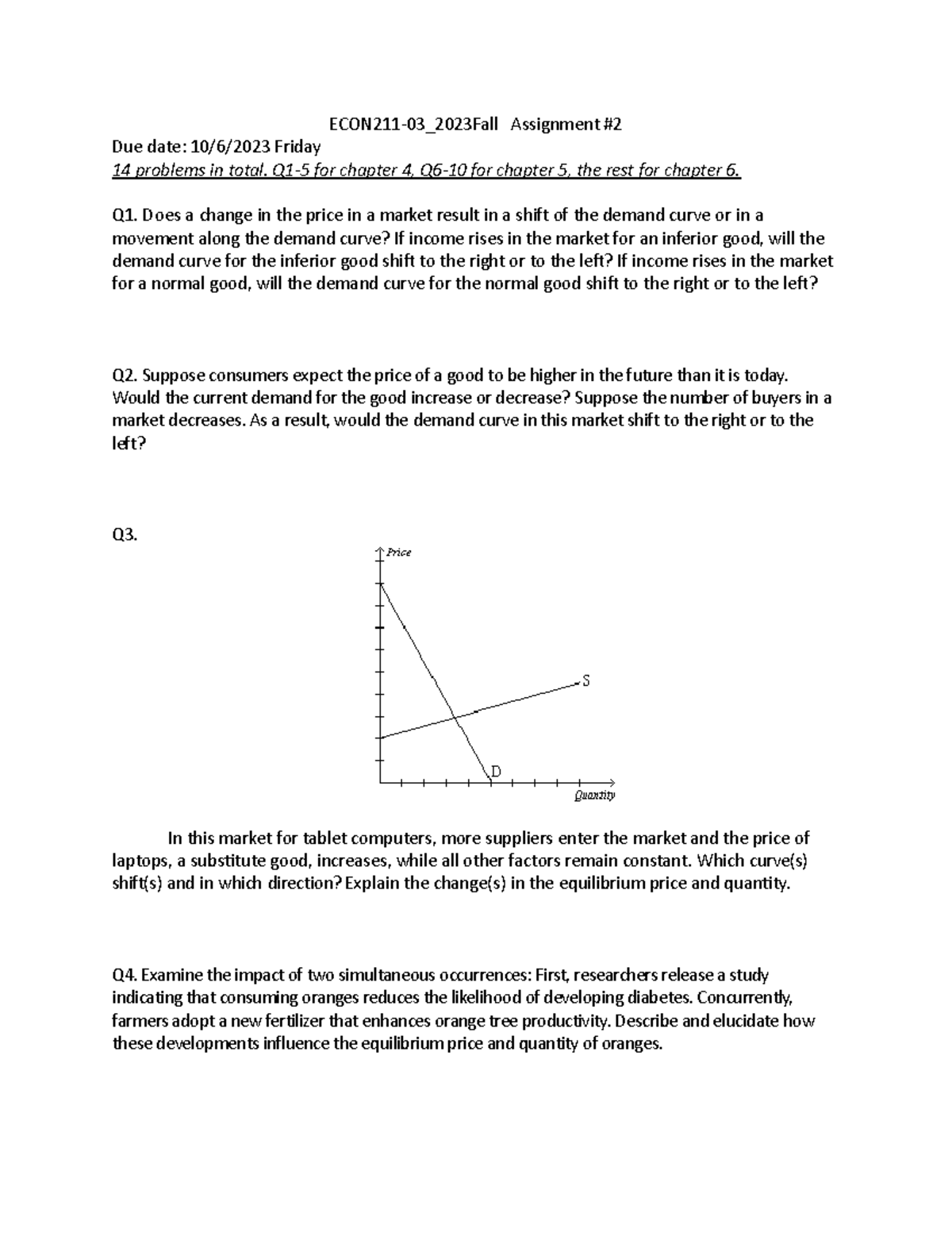 Assignment #2 - eocn 211 - ECON211-03_2023Fall Assignment # 2 Due date ...