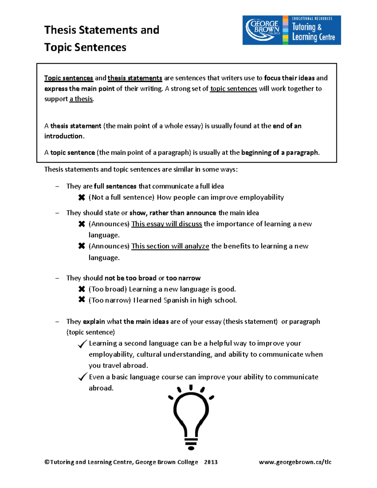 Thesis statements and topic sentences reference - Thesis Statements and ...