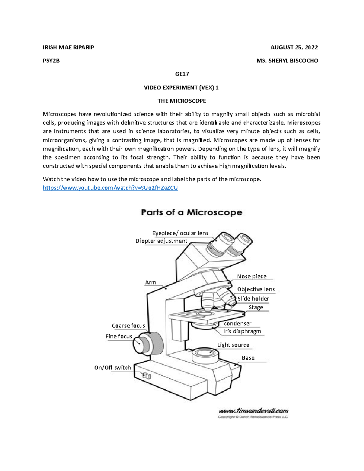 GE17 Parts OF Microscope - IRISH MAE RIPARIP AUGUST 25, 2022 PSY2B MS ...