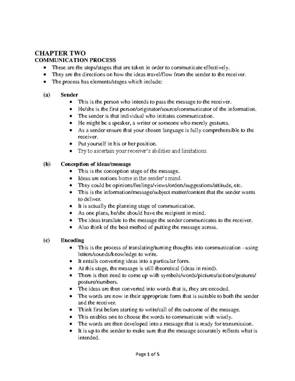 16.09.2024 Communication process - CHAPTER TWO COMMUNICATION PROCESS These are the steps/stages ...