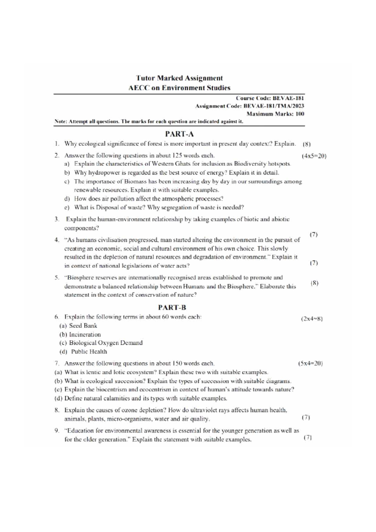 BEVAE181 EM 2023@uknowme😁 - Tutor Marked Assignment AECC on Environment ...