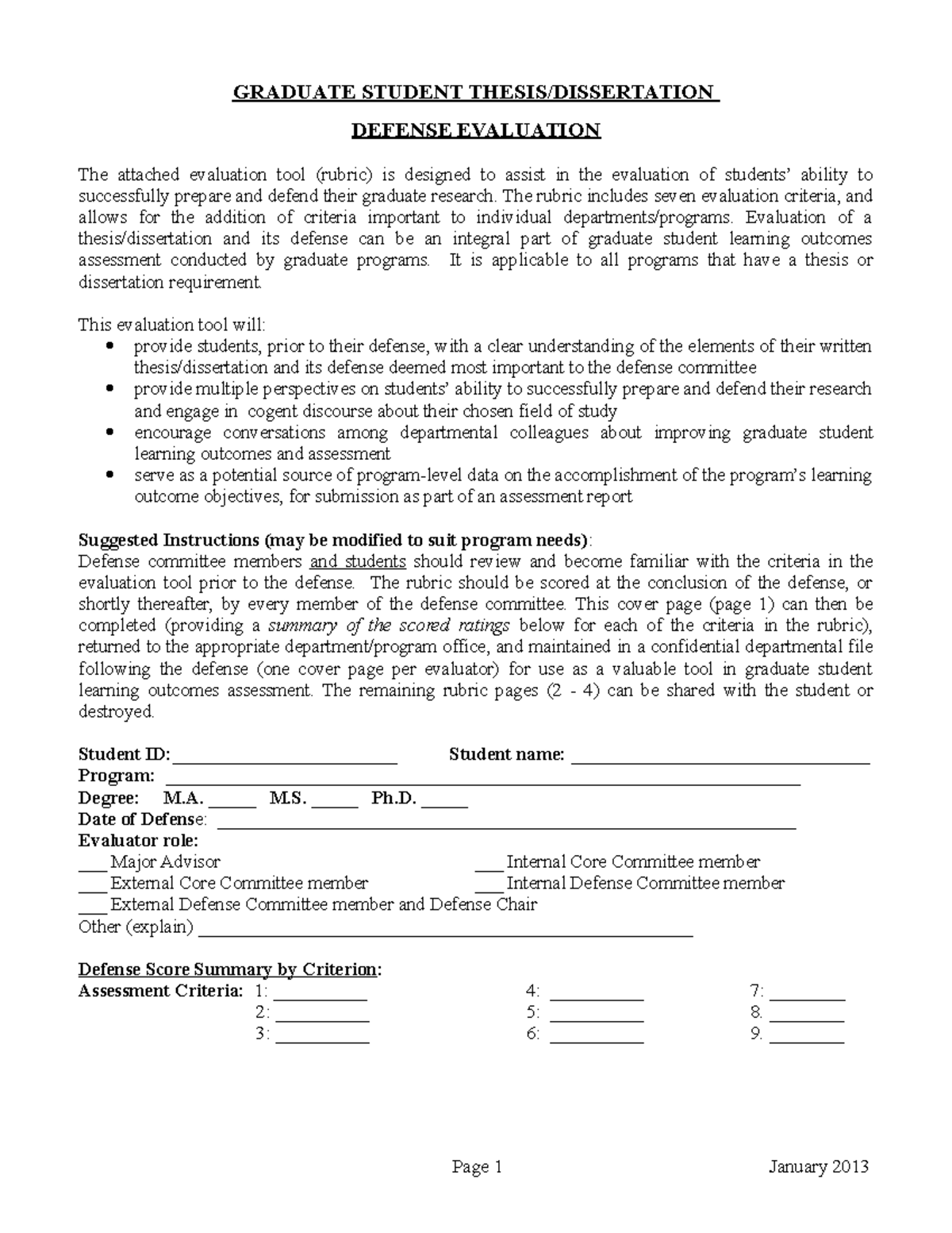 Thesis-dissertation defense evaluation 2013 C - GRADUATE STUDENT THESIS ...