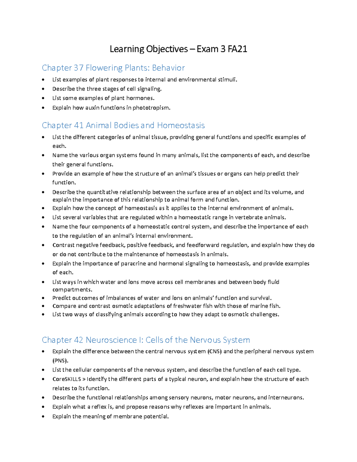 Learning Outcomes- Exam 3 - Learning Objectives – Exam 3 FA Chapter 37 ...