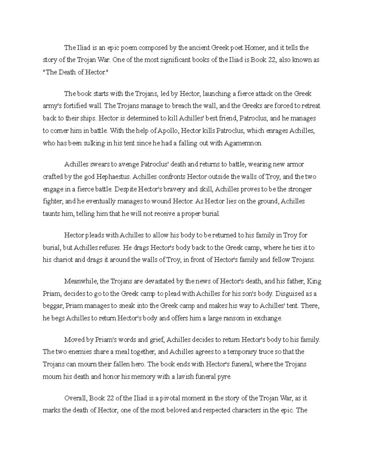 Iliad Book 22 Plot Summary - The Iliad is an epic poem composed by the ...