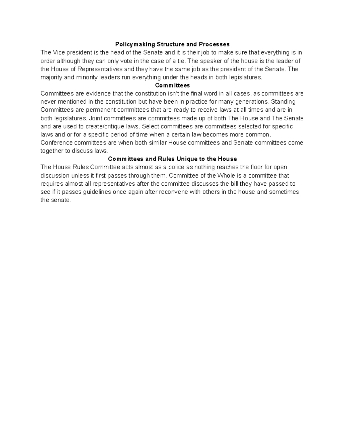 Notes - Assignment for class - Policymaking Structure and Processes The ...