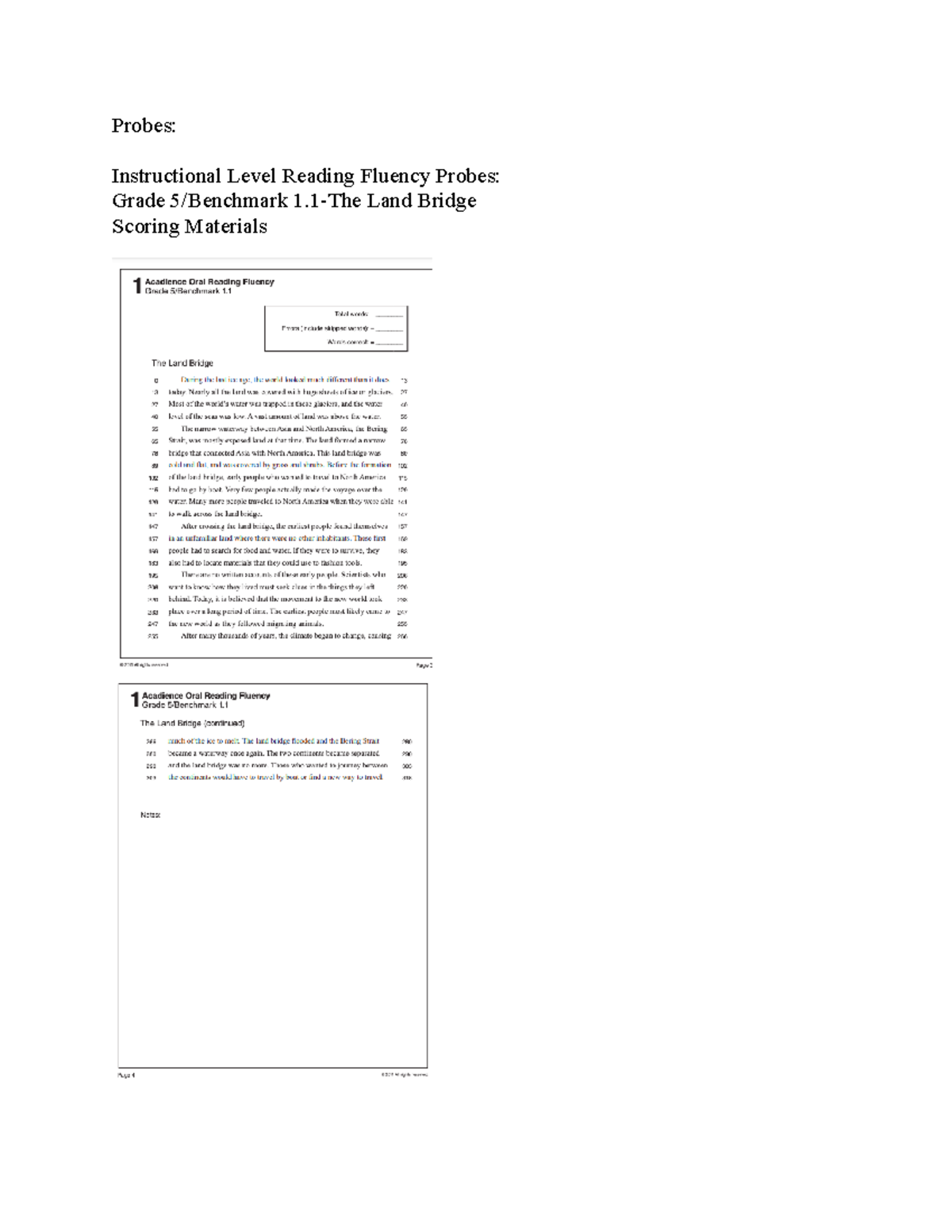 Cbmreadingassignment - Probes: Instructional Level Reading Fluency ...