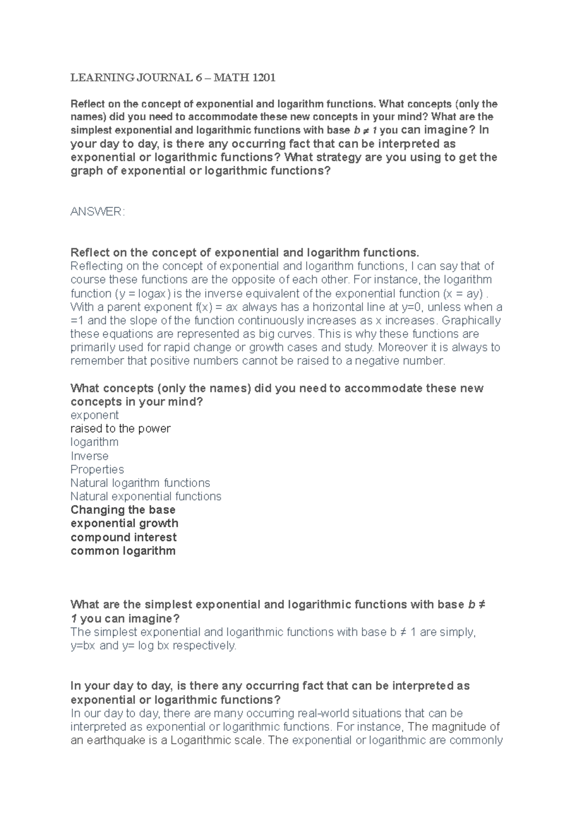 Learning Journal UNIT 5 - MATH 1201 - LEARNING JOURNAL 6 – MATH 1201 Reflect on the concept of ...