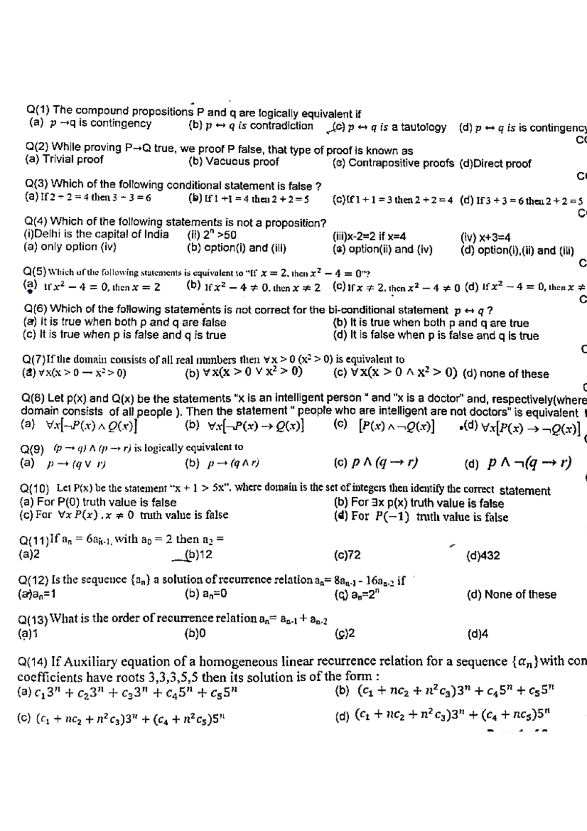 MCQ practice question - Mathematics - Studocu