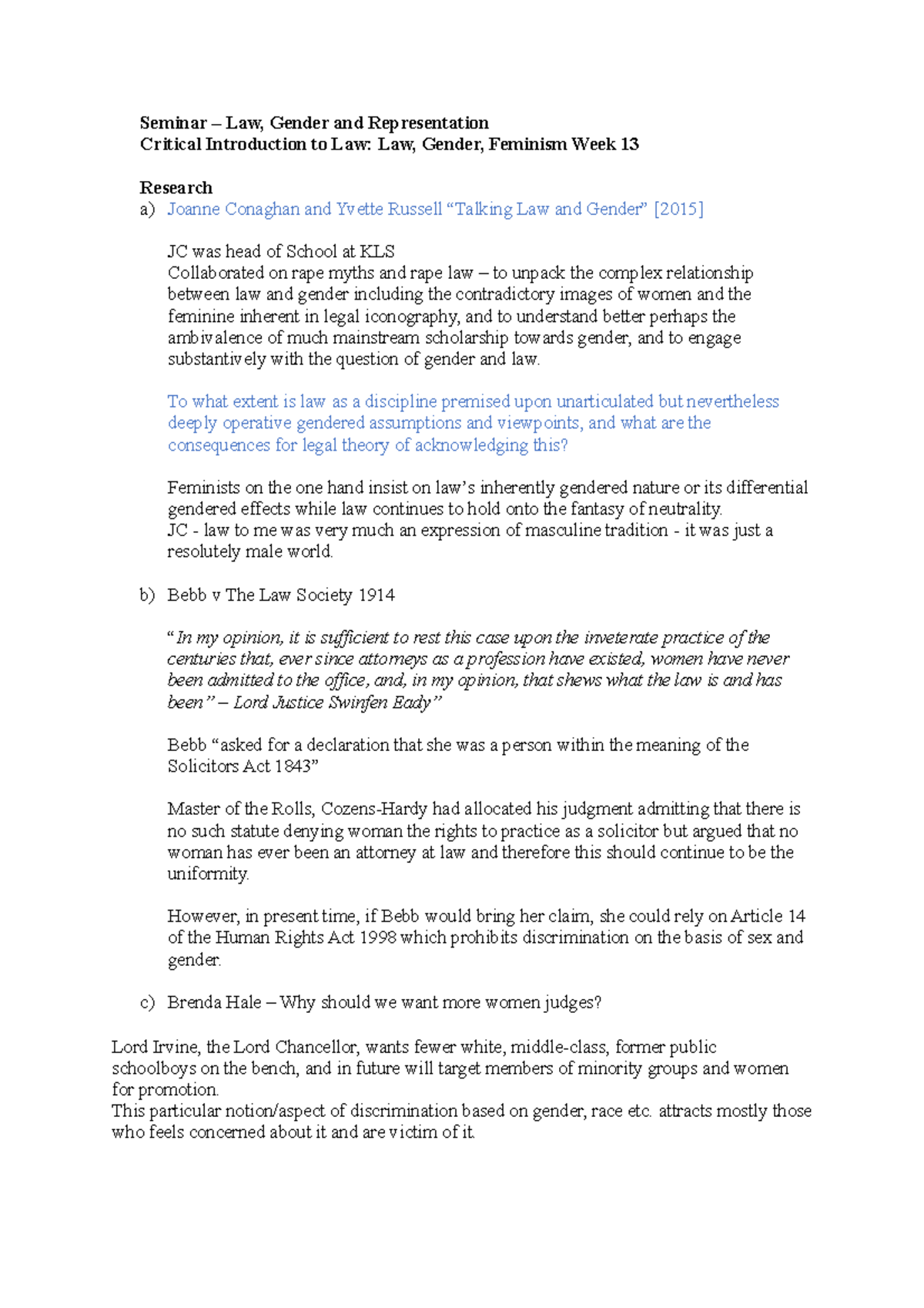 Law, Gender and Representation - Seminar – Law, Gender and ...