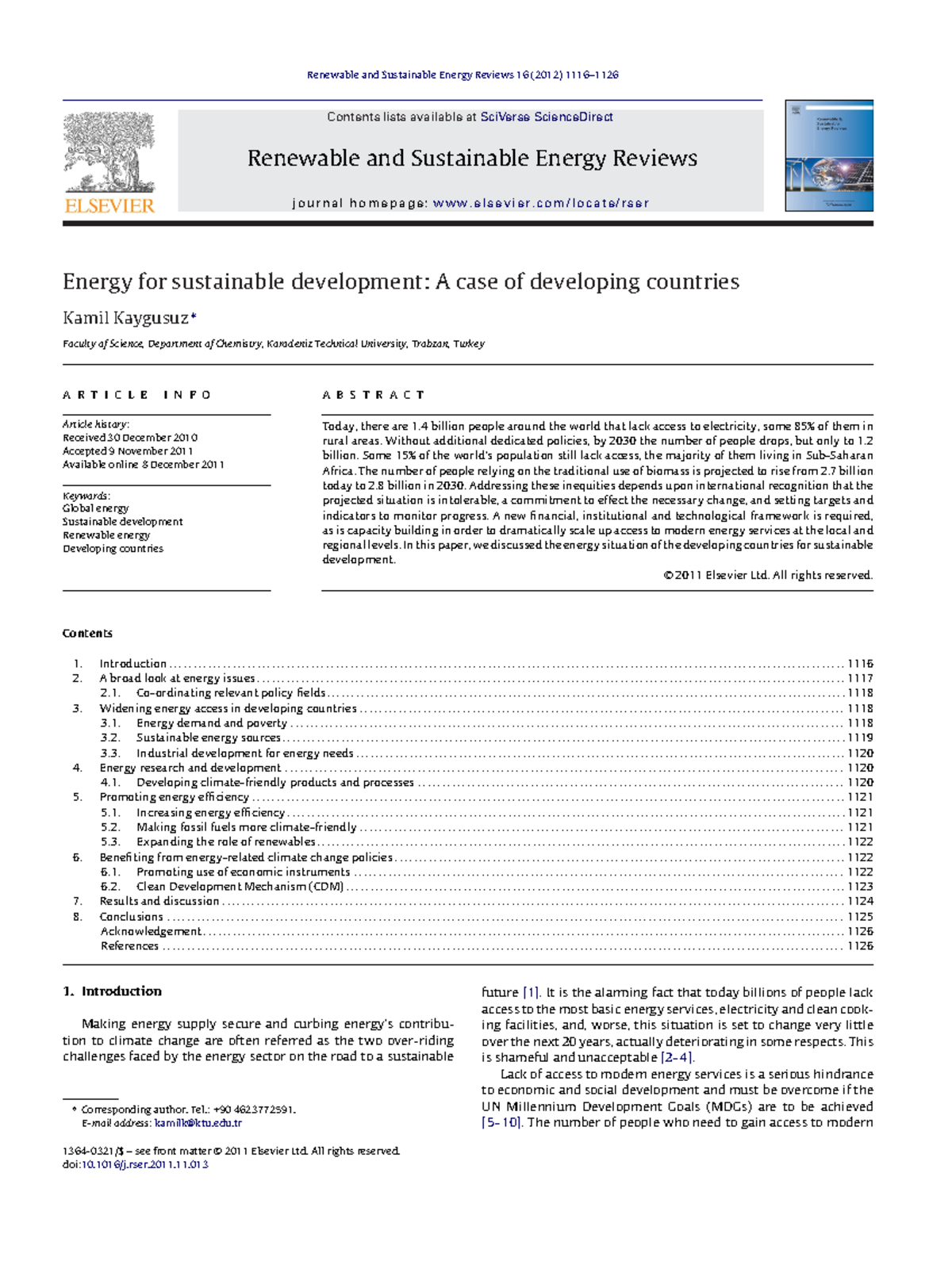 Energy for sustainable development A case of developing countries ...