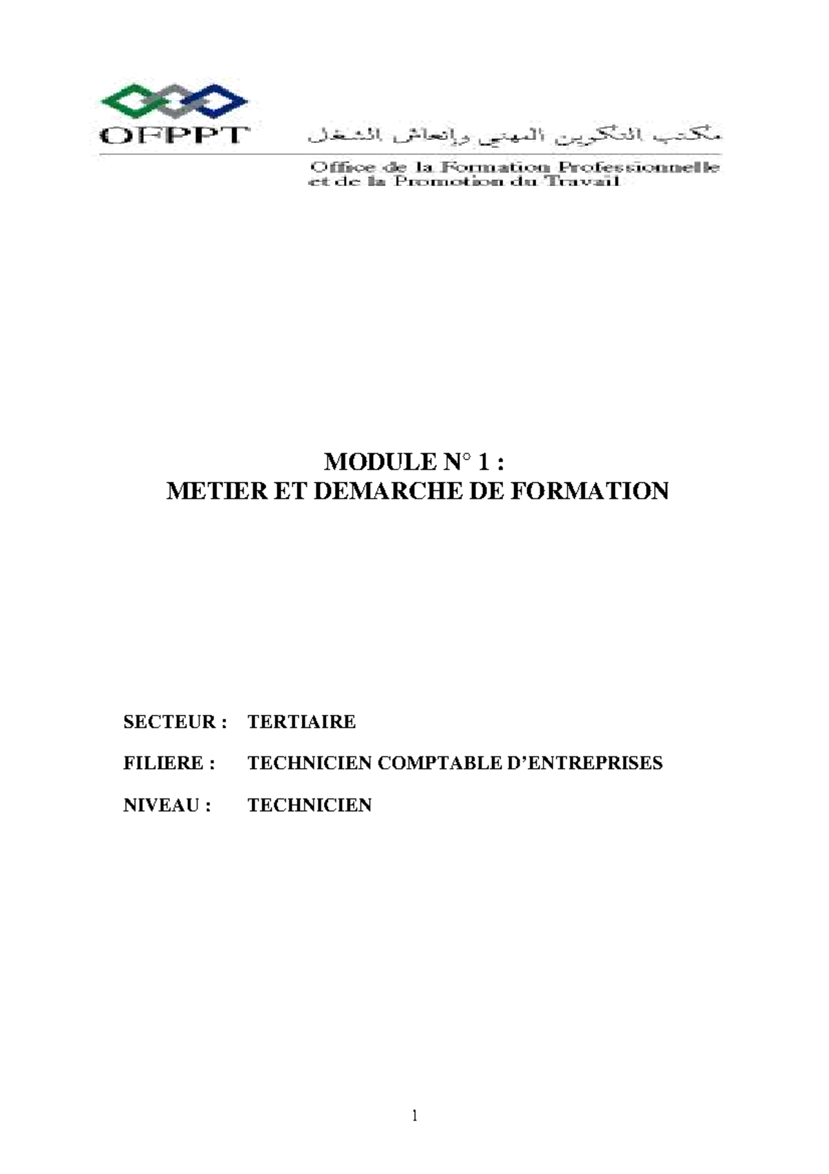TSGE M101 Metiers-et-formations CM - MODULE N° 1 : METIER ET DEMARCHE DE FORMATION SECTEUR ...