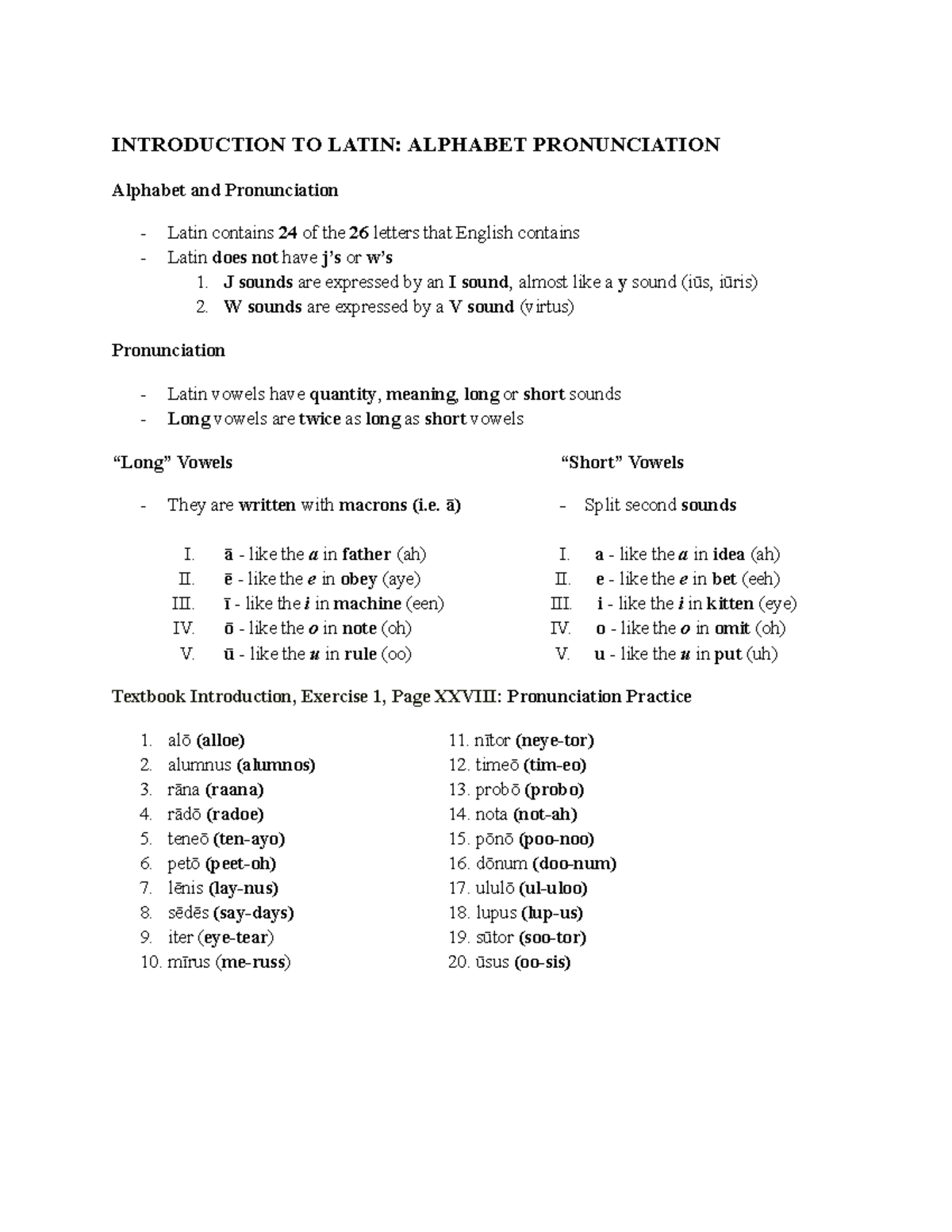 Introduction, Chapters 1-2 - INTRODUCTION TO LATIN: ALPHABET ...