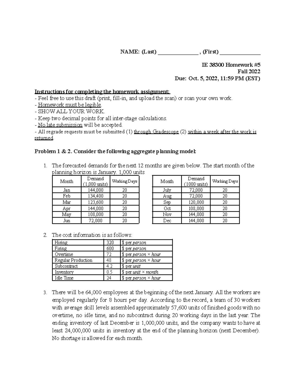 Solution Homework 5 Fall2022 Ie38300 Name Last First Ie
