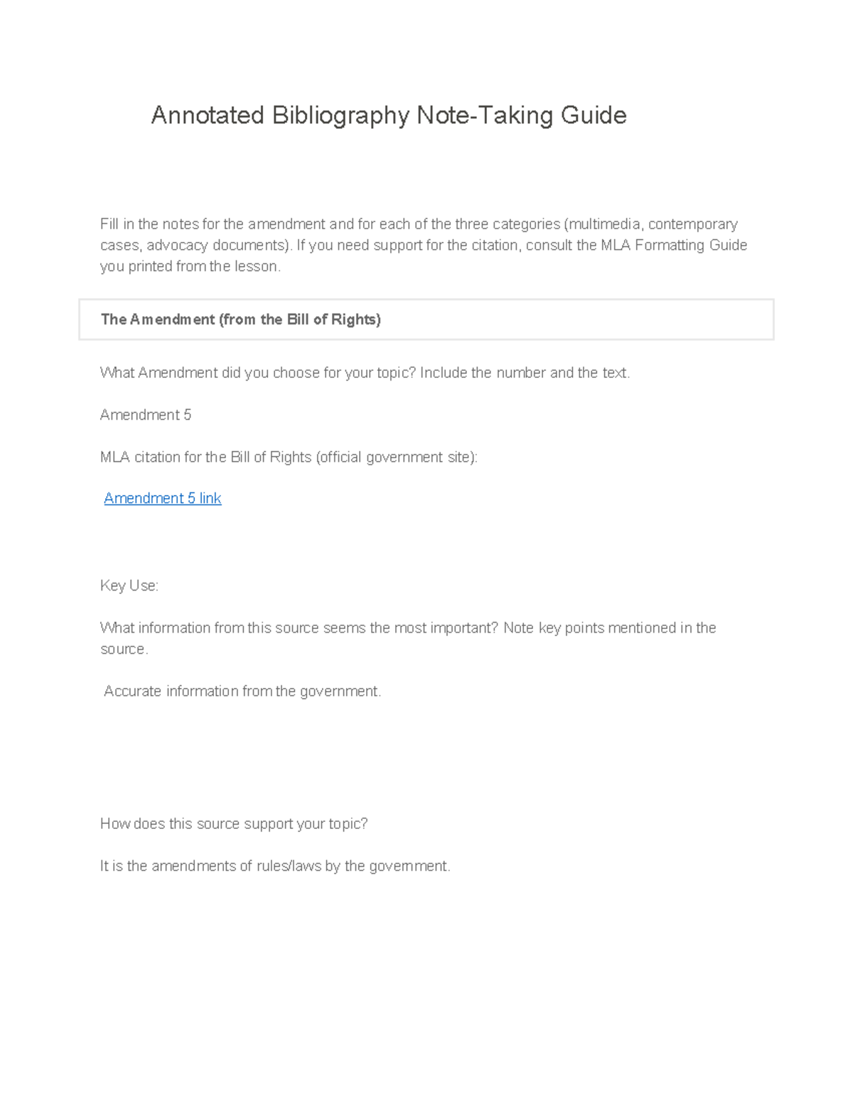 3 - This is for amendment 5 - Annotated Bibliography Note-Taking Guide ...