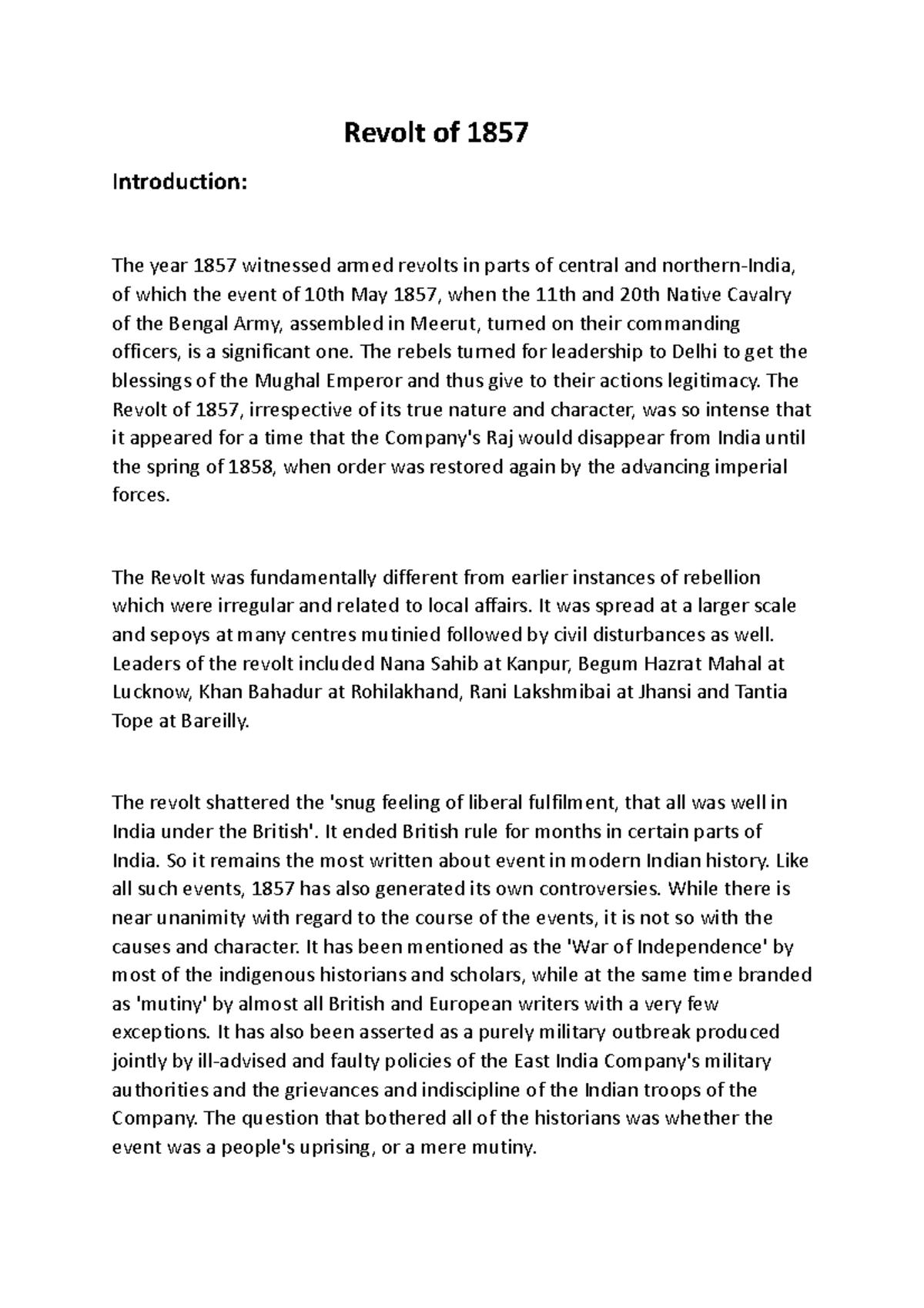 Revolt of 1857 - Revolt of 1857 Introduction: The year 1857 witnessed ...