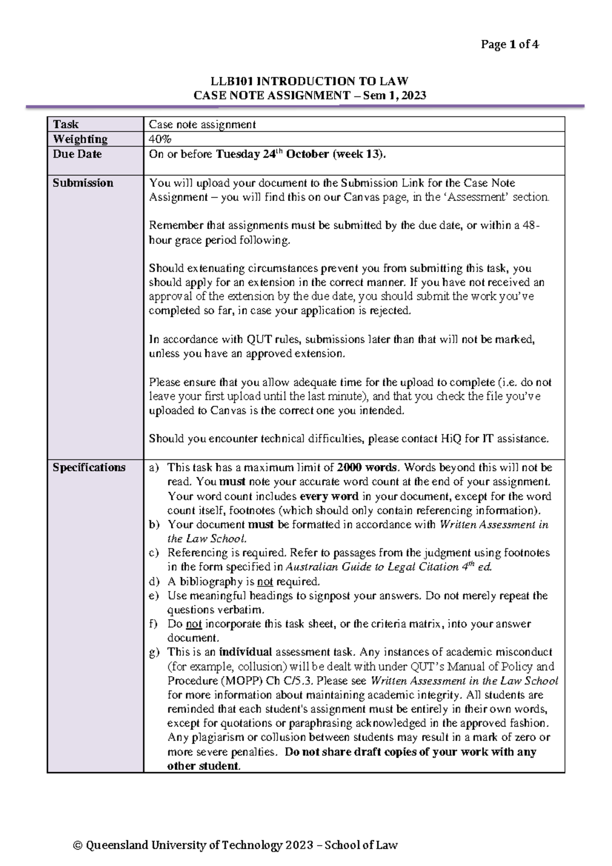 Task Sheet Case Note Assignment 23 2 - Page 1 of 4 © Queensland ...