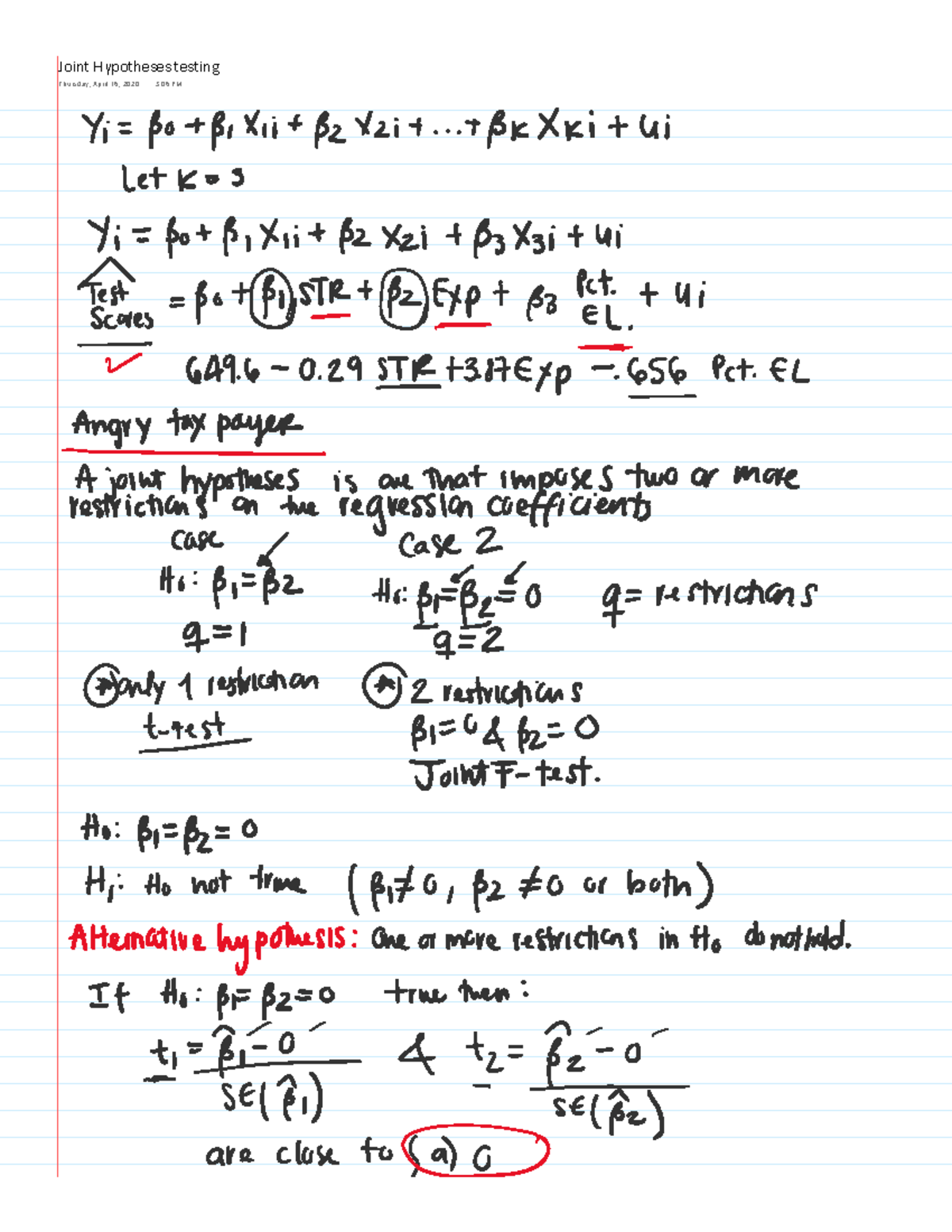 F-stat and OLS Assumptions 2 - ECON 440 - :ŽŝŶƚ ,LJƉŽƚŚĞƐĞƐ ƚĞƐƚŝŶŐ ...