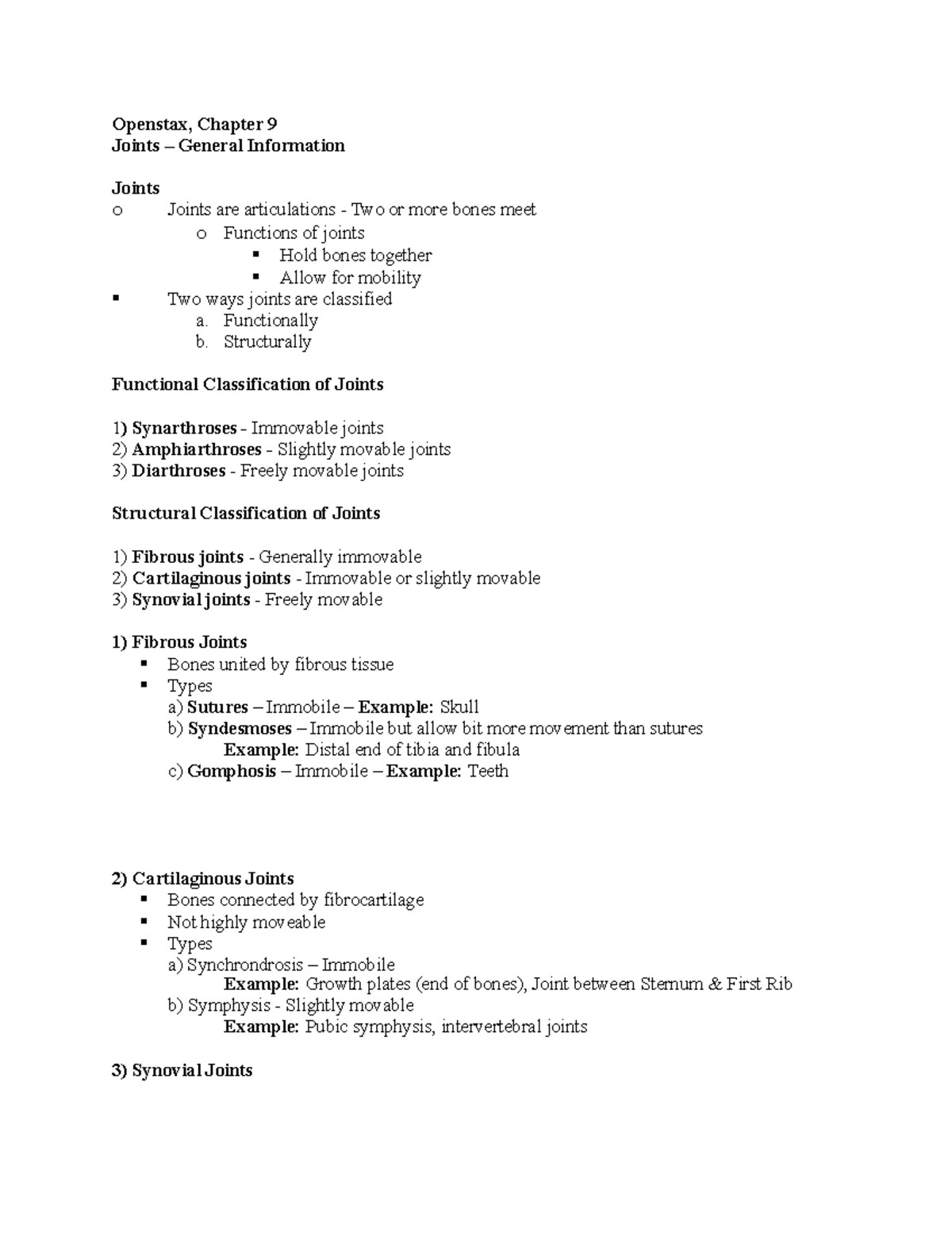 Complete Lecture Notes - Joints - General Information - Openstax ...