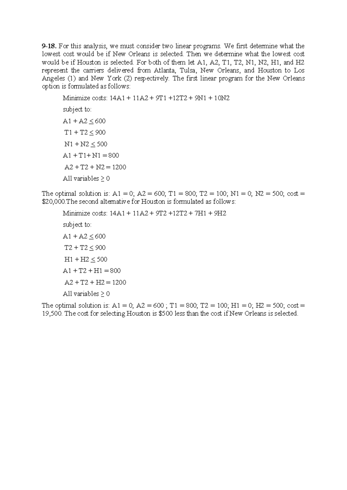 9.18 Solution - Answers to textbook questions - 9-18. For this analysis ...