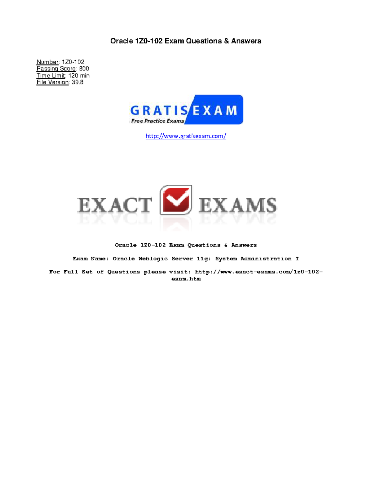 Oracle.Exactexams.1z0 102 - Oracle 1Z0-102 Exam Questions & Answers ...