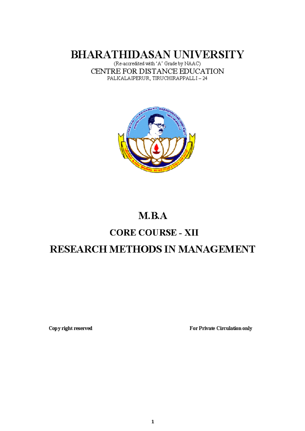 Research Methods in Management - BHARATHIDASAN UNIVERSITY (Re ...