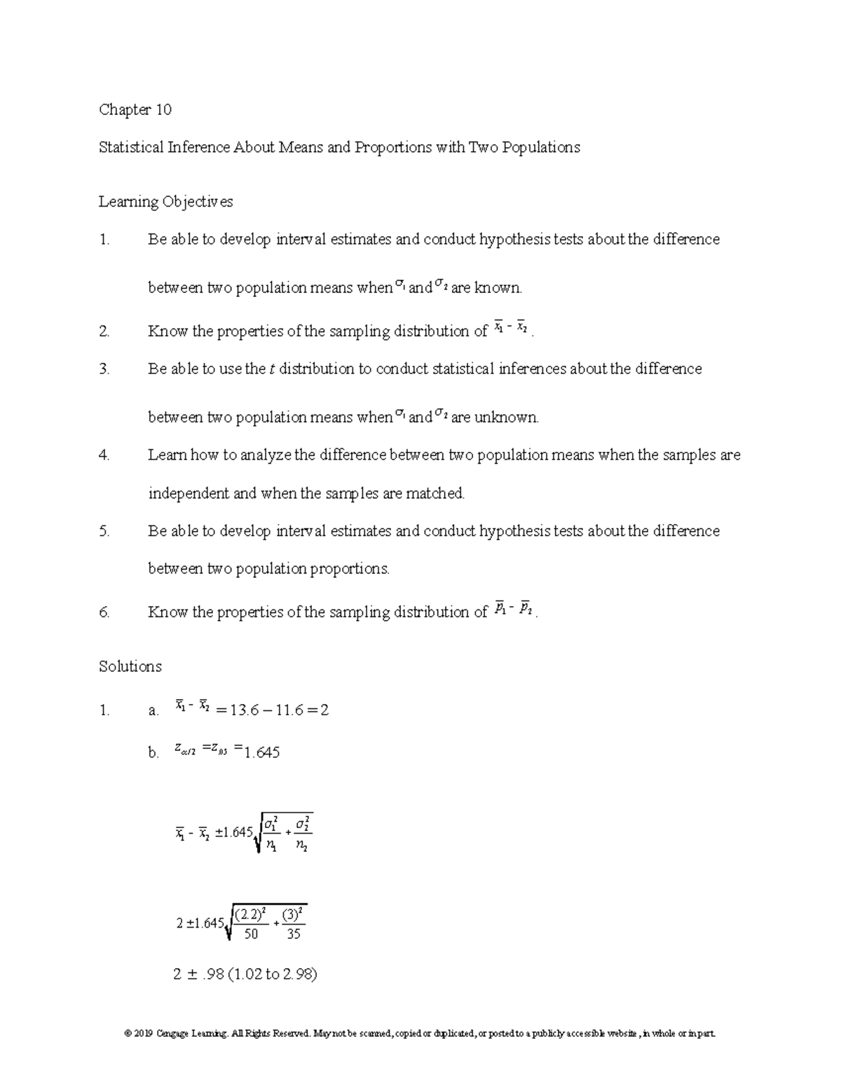 Chapter 10 - Business Statistics - Chapter 10 Statistical Inference ...