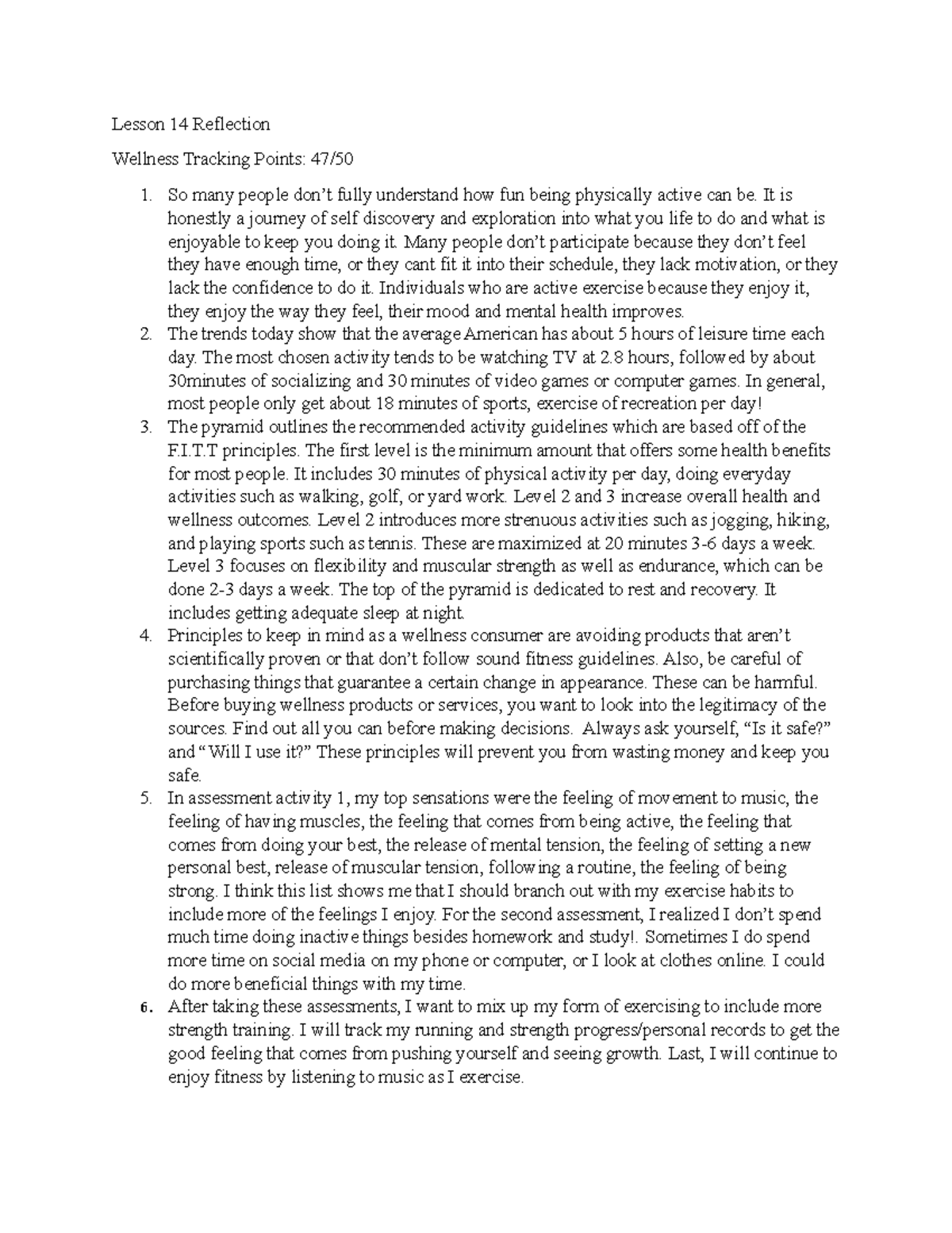 Lesson 14 Reflection Assignment - Lesson 14 Reflection Wellness ...