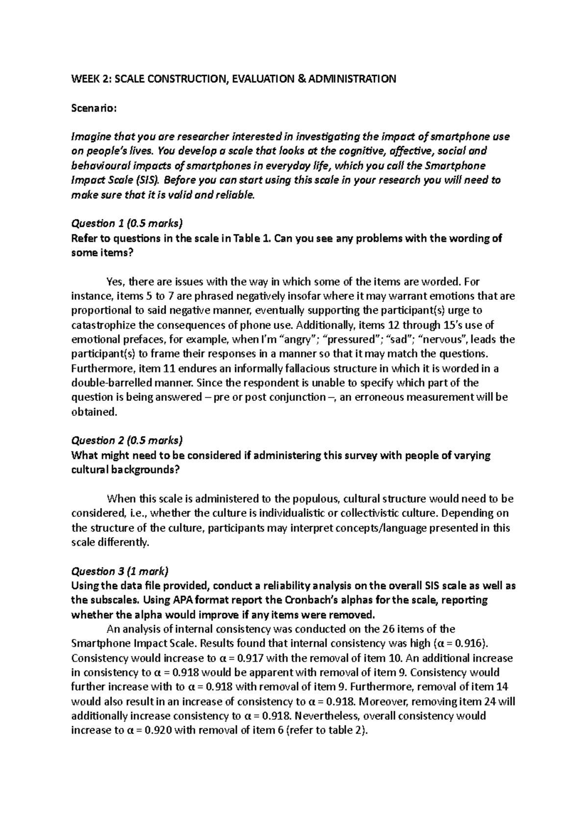 Week 2 - Tutorial exercises - WEEK 2: SCALE CONSTRUCTION, EVALUATION ...