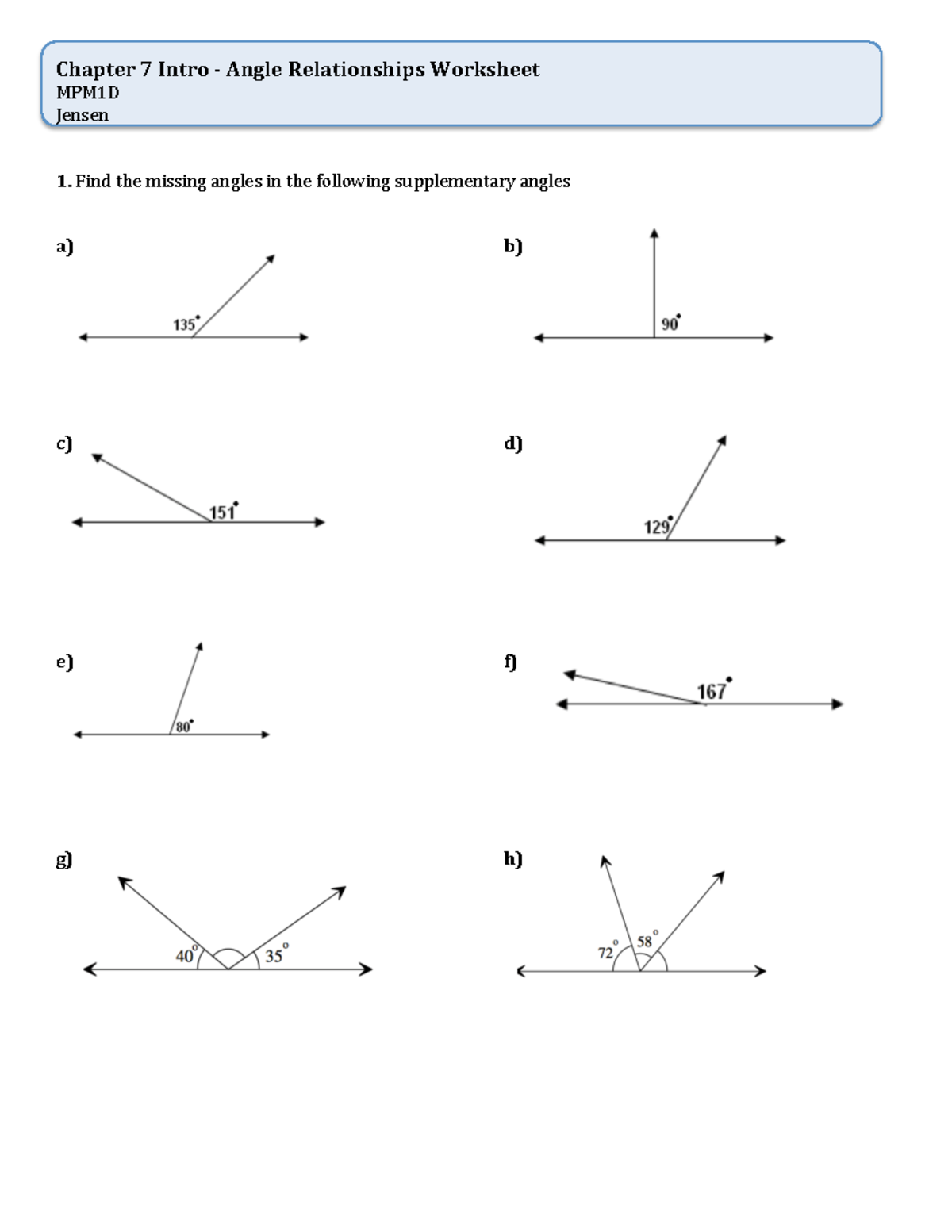 Angles Practice 2 - Mat137Y1 - Chapter 7 Intro -­‐ Angle Relationships ...