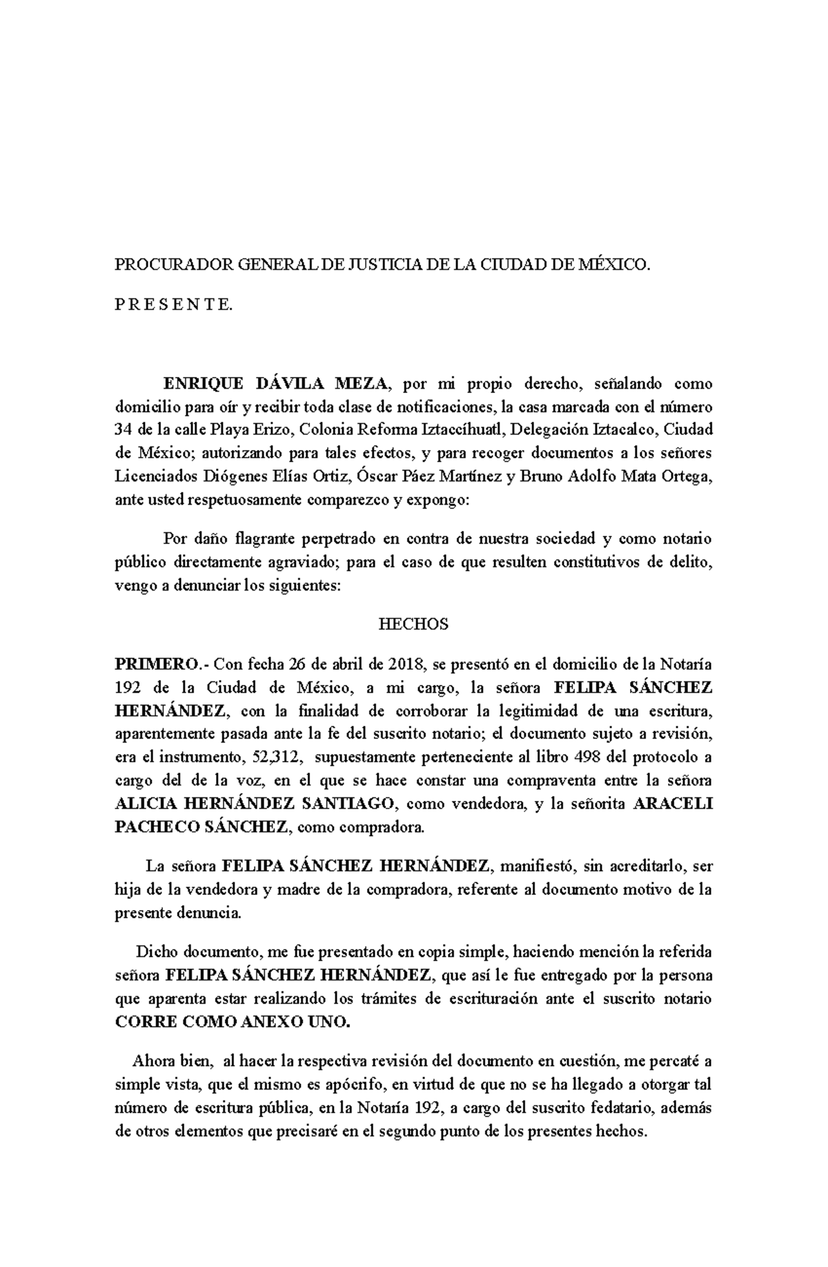 Documento Apócrifo SRA. Felipa 2 - PROCURADOR GENERAL DE JUSTICIA DE LA ...