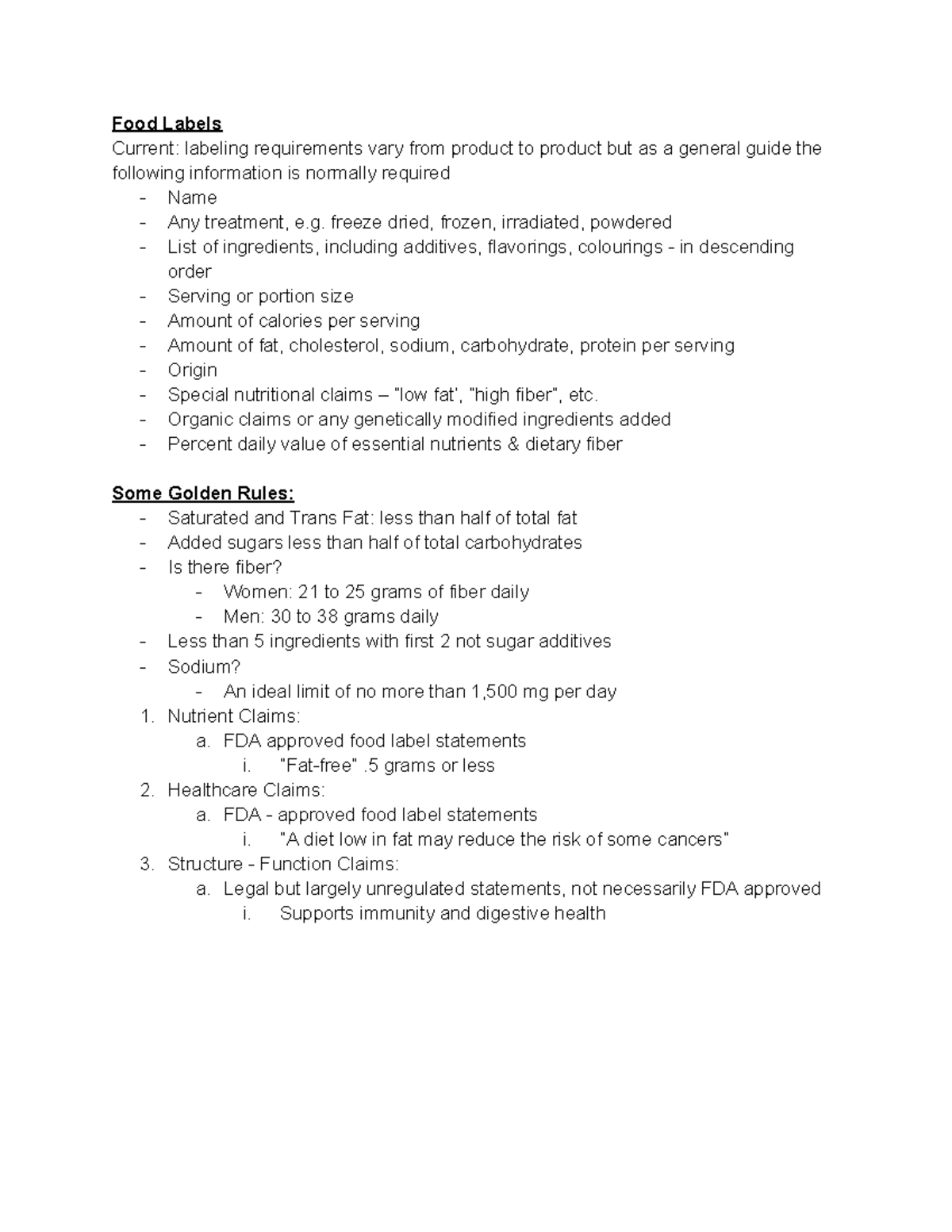Chapter 2 Basic Nutrition Notes - Food Labels Current: labeling ...